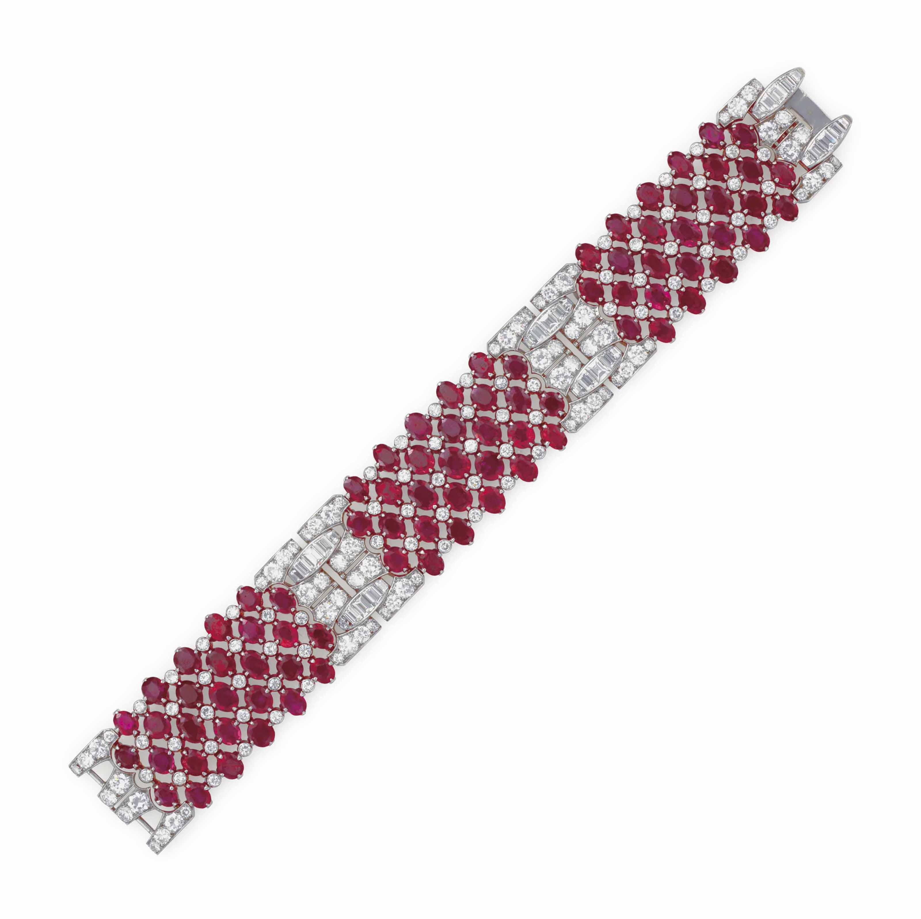 AN ART DECO RUBY AND DIAMOND BRACELET, BY VAN CLEEF & ARPELS