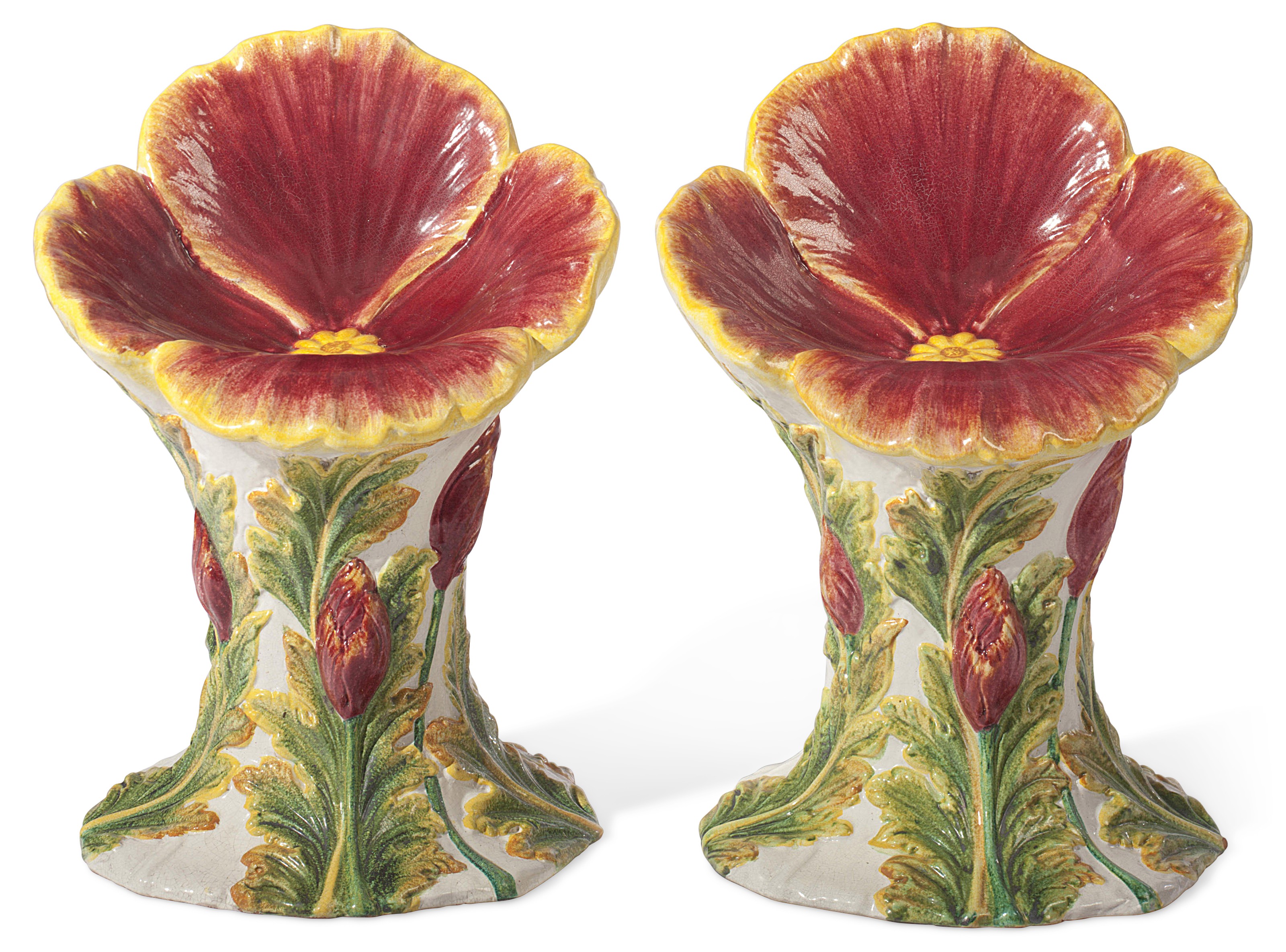 A PAIR OF ITALIAN MAJOLICA FLOWER-FORM GARDEN SEATS, FLORENCE, 20TH ...