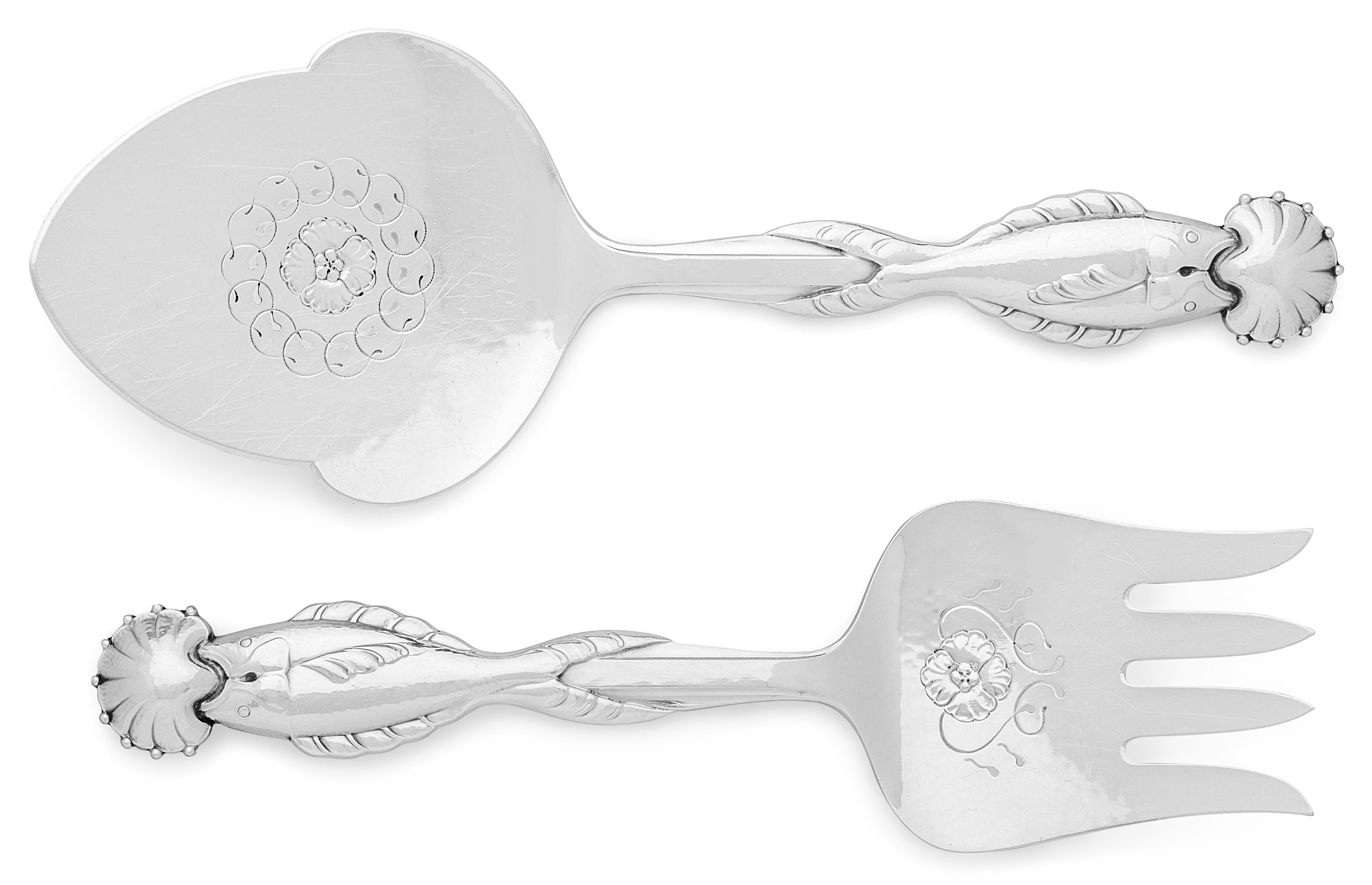A PAIR OF DANISH SILVER FISH SERVERS, NO. 55, MARK OF GEORG JENSEN ...