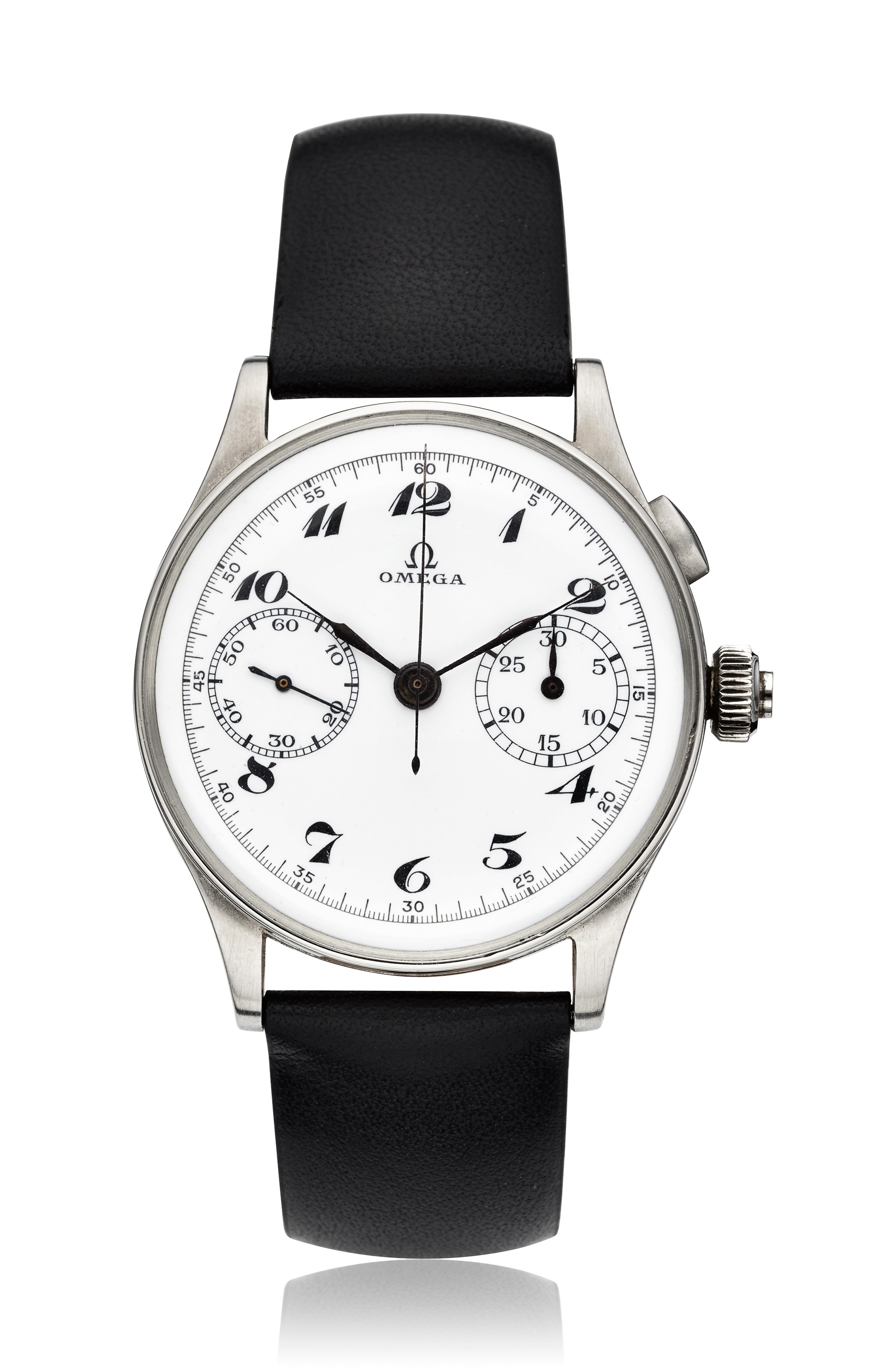 OMEGA, ENAMEL DIAL SINGLE-PUSHER CHRONOGRAPH, | Christie’s