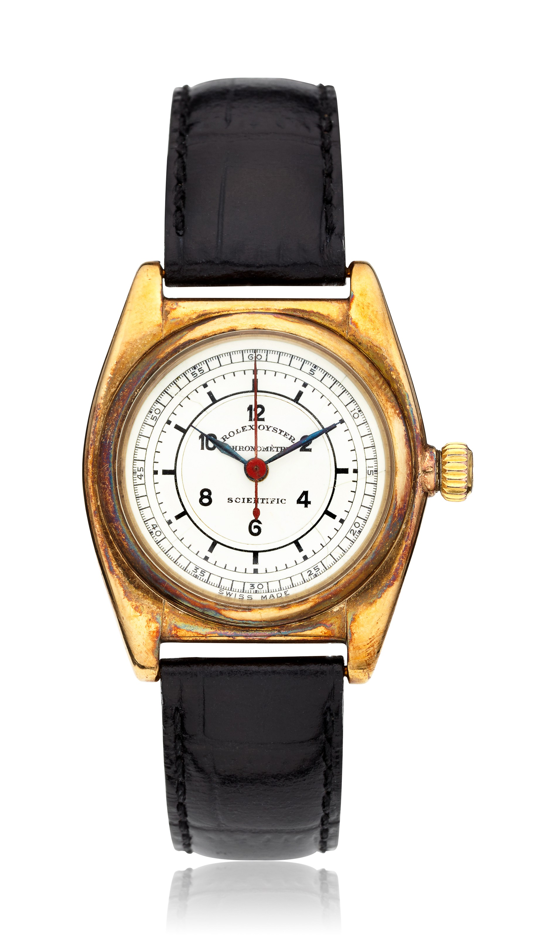 ROLEX, 18K OYSTER CHRONOMETER "SCIENTIFIC" WITH ENAMEL DIAL, REF. 3009 ...