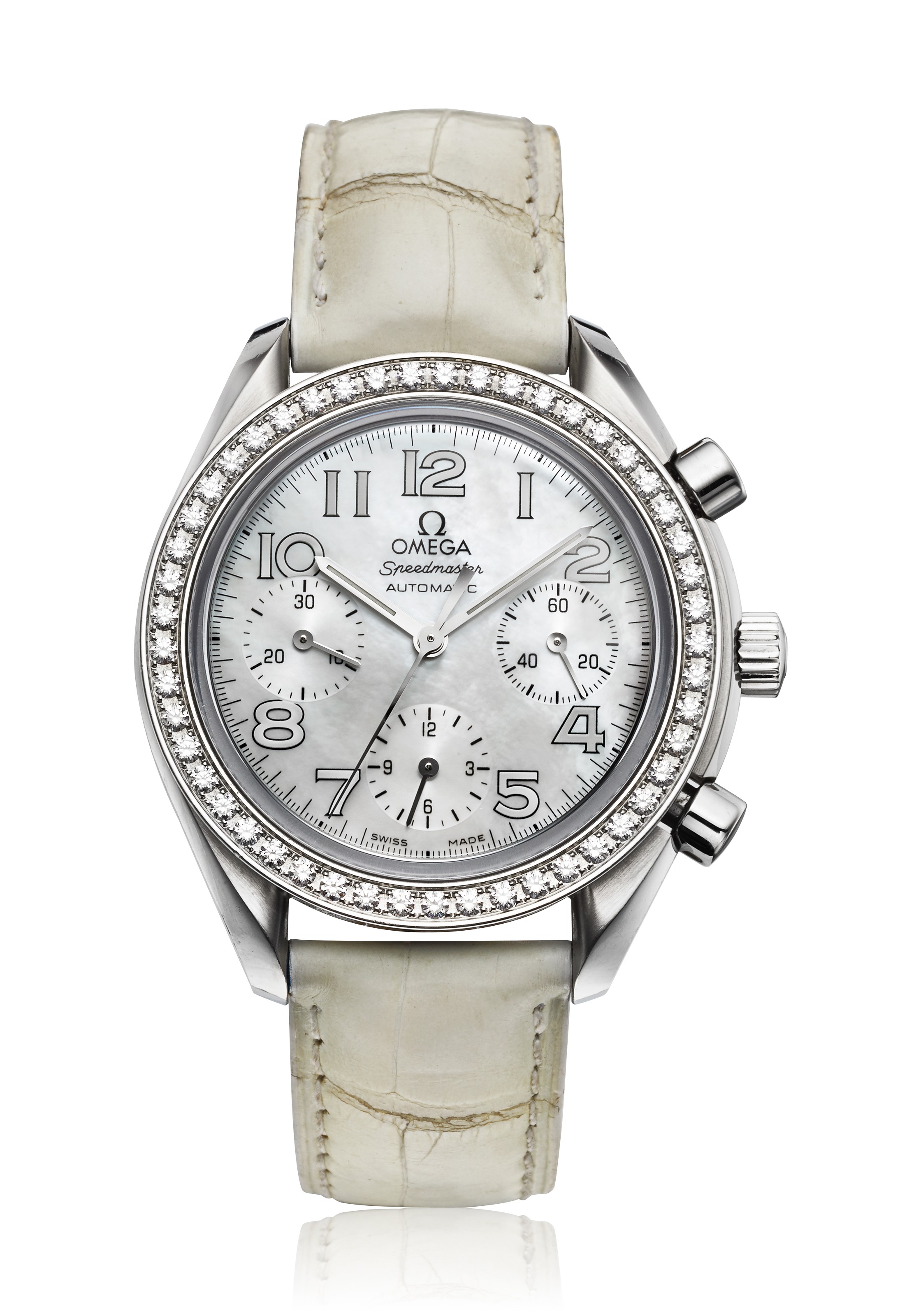 OMEGA, LADIES' AUTOMATIC SPEEDMASTER WITH DIAMOND BEZEL, | Christie’s