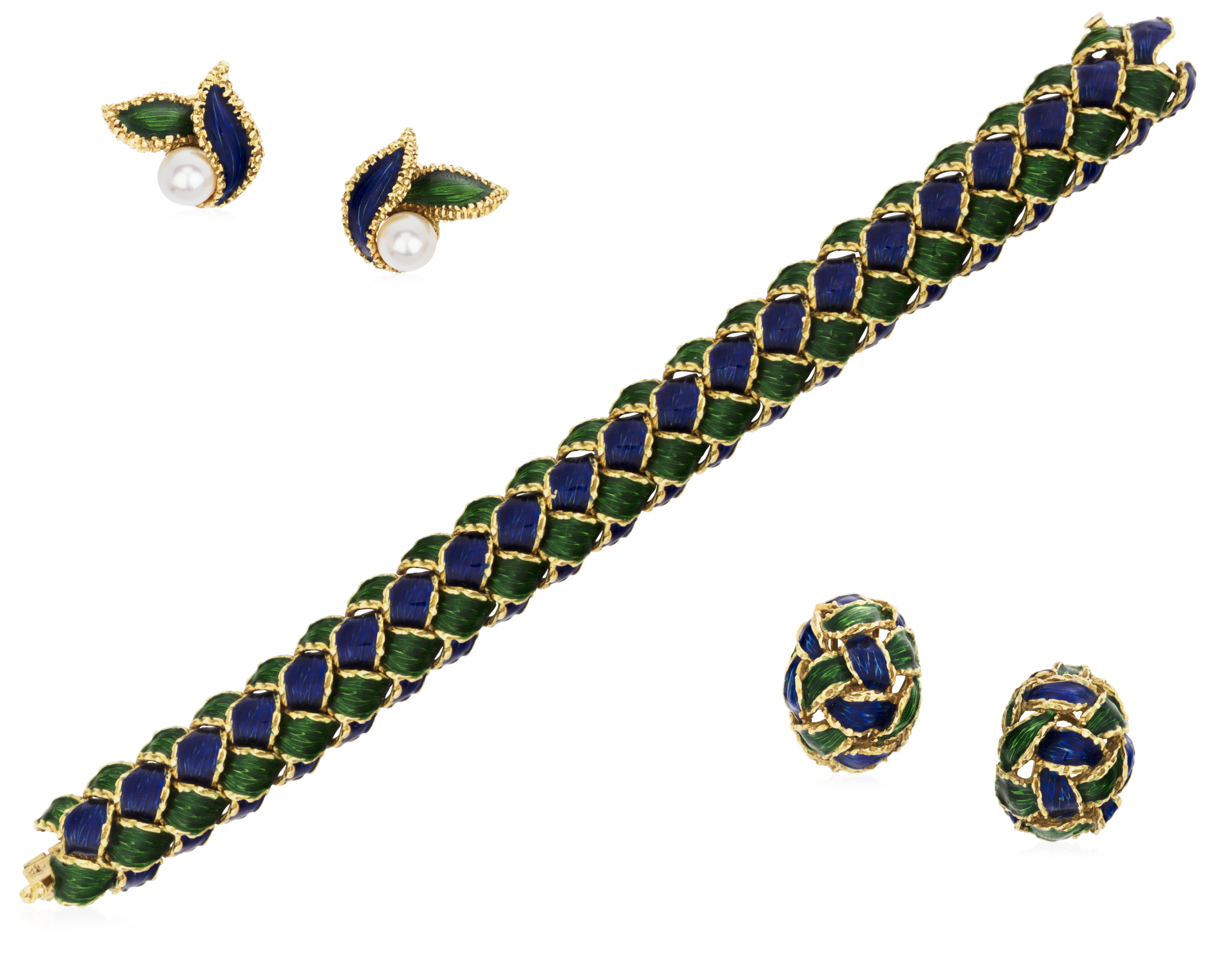 FRED GROUP OF ENAMEL AND GOLD JEWELRY ACCOMPANIED BY SIMILARLY DESIGNED ...