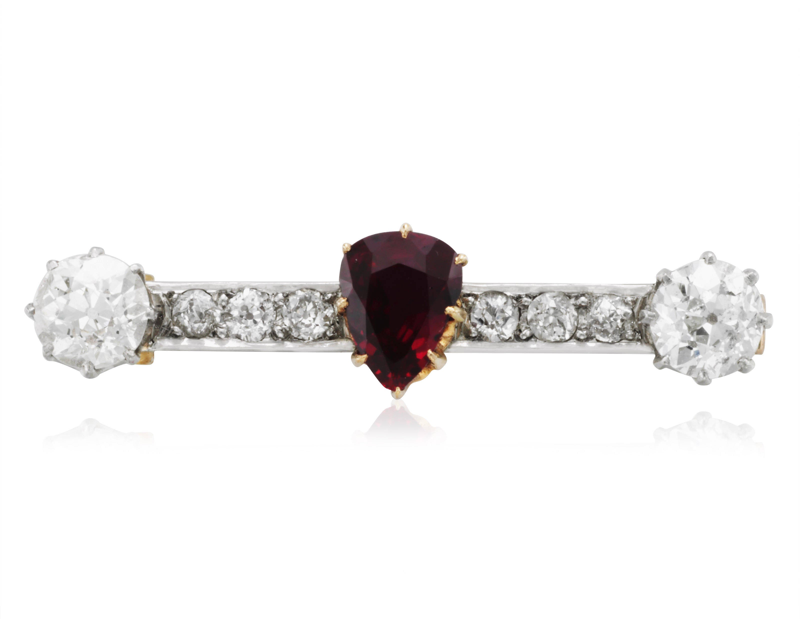 RUBY AND DIAMOND BAR BROOCH, | Christie’s