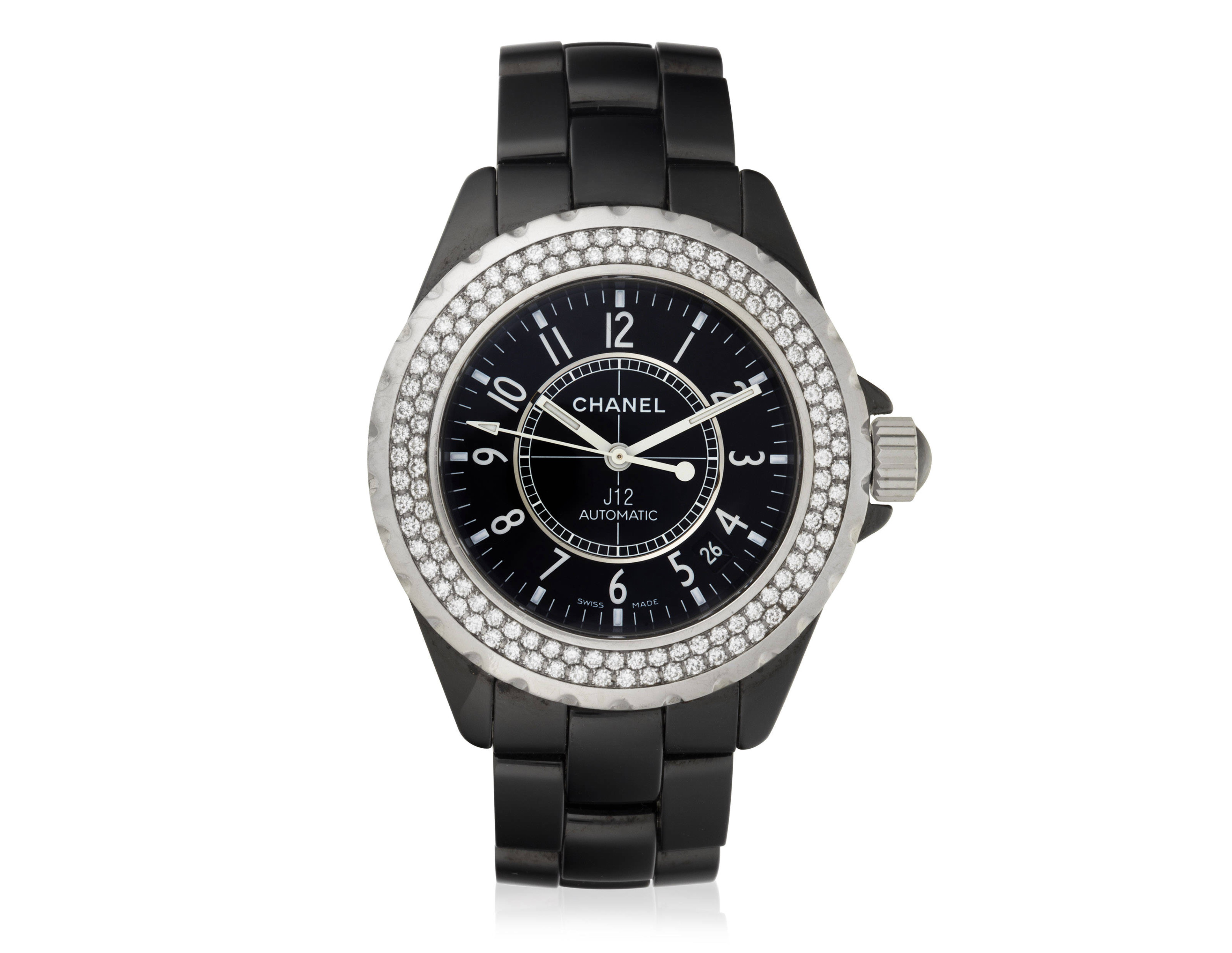 CHANEL 'J12' DIAMOND SET BLACK CERAMIC WATCH, | Christie’s