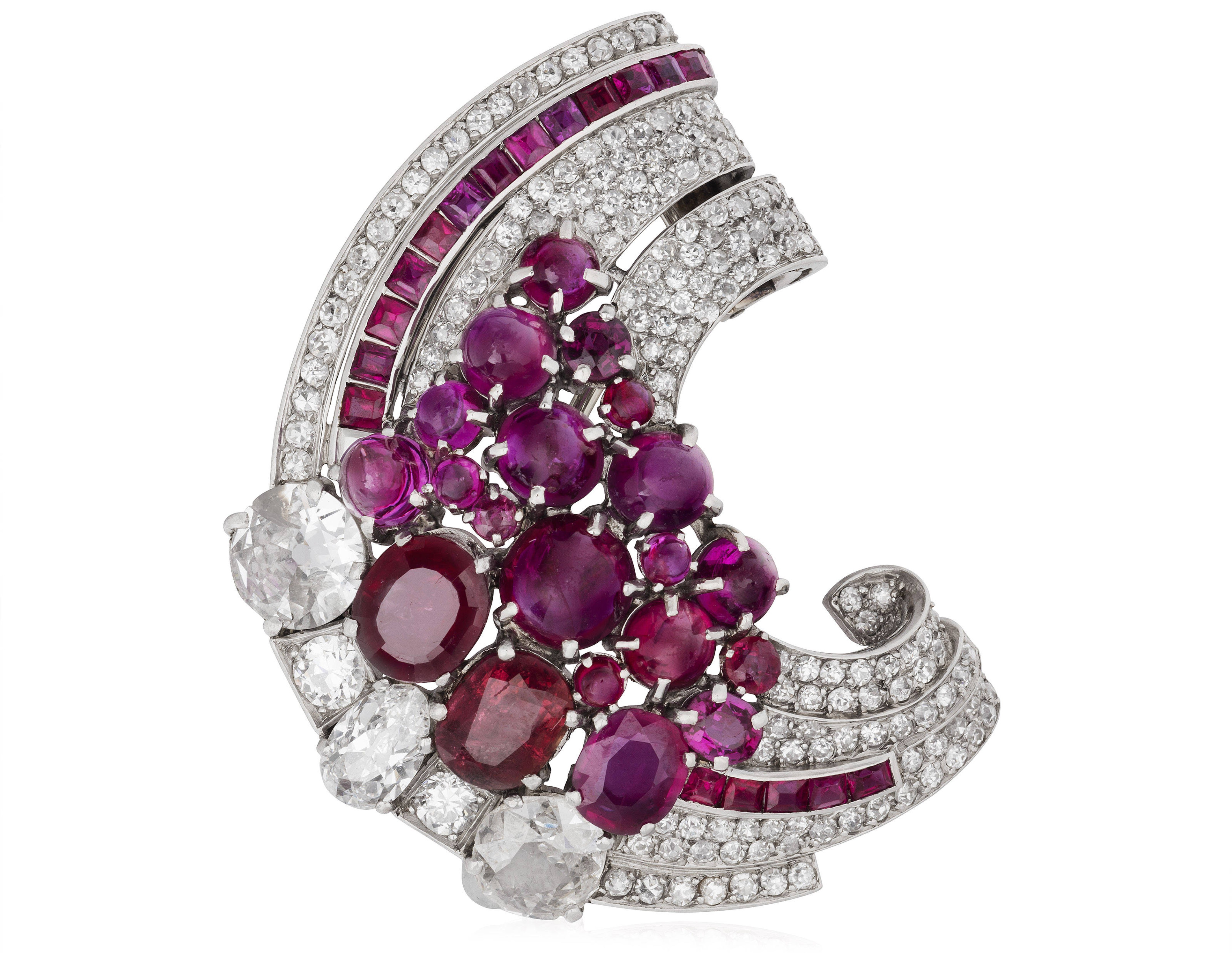 ART DECO RUBY AND DIAMOND CLIP BROOCH, | Christie’s