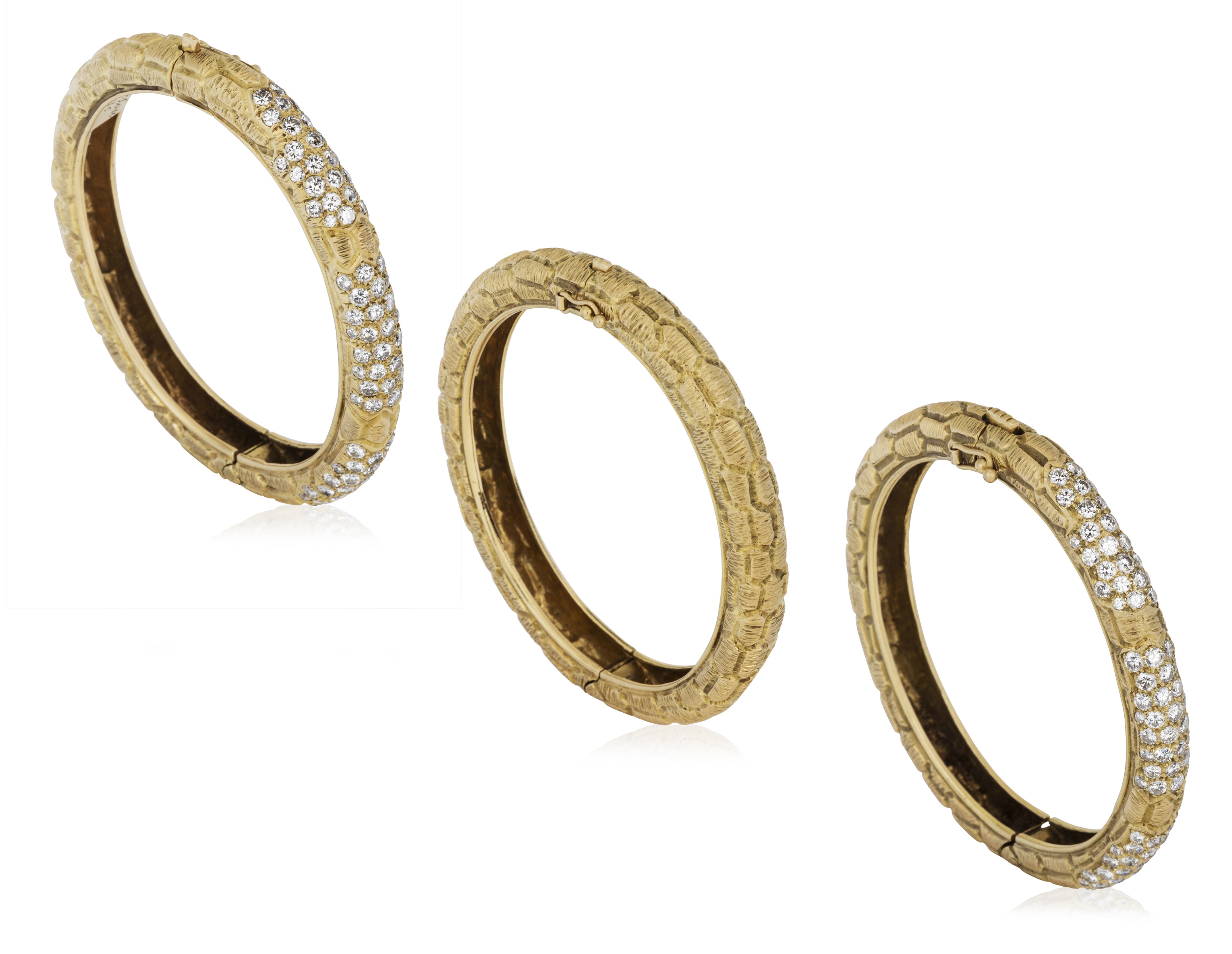 THREE DIAMOND AND GOLD BANGLE BRACELETS, | Christie’s