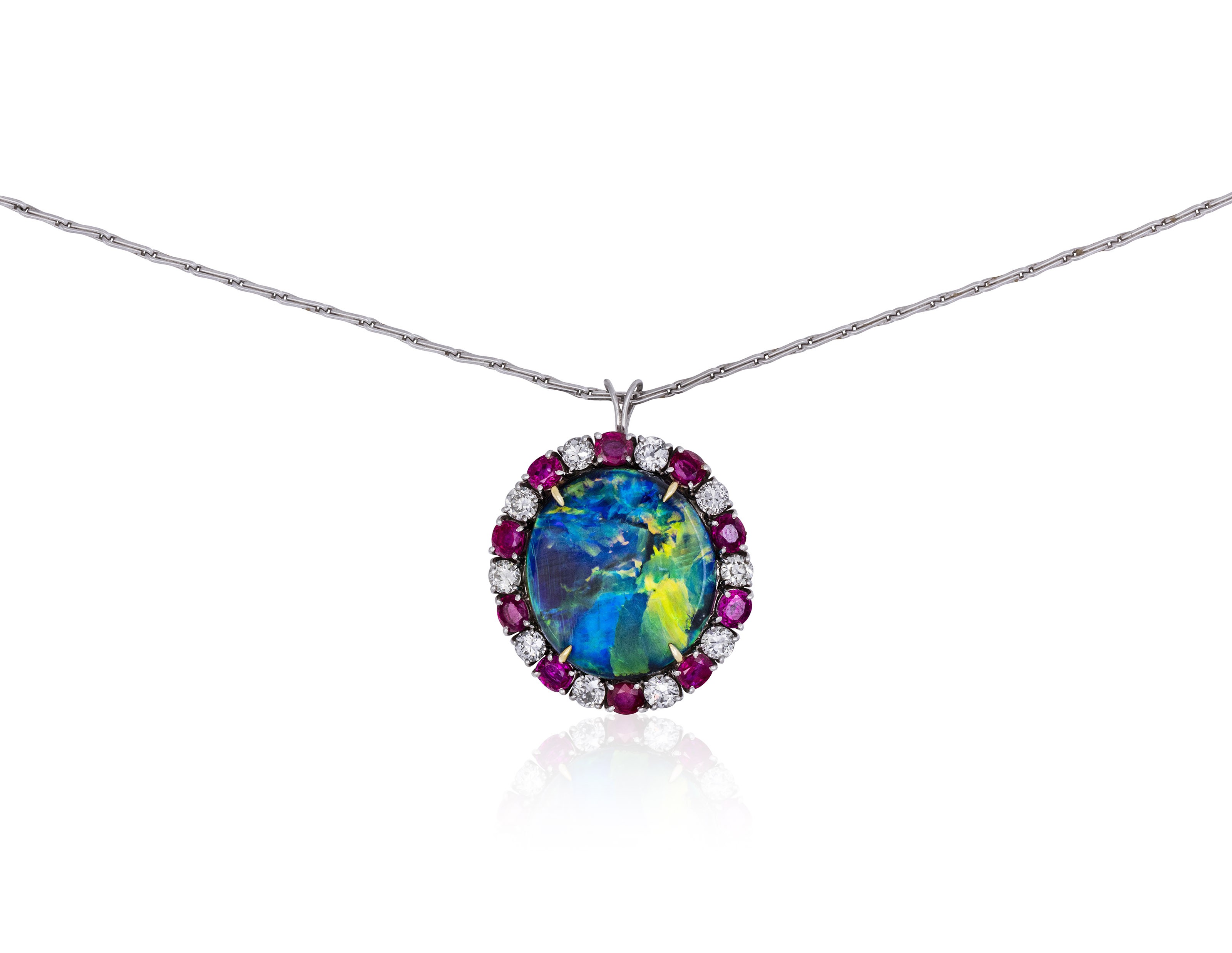 OPAL, DIAMOND AND RUBY PENDANT-BROOCH NECKLACE, | Christie’s