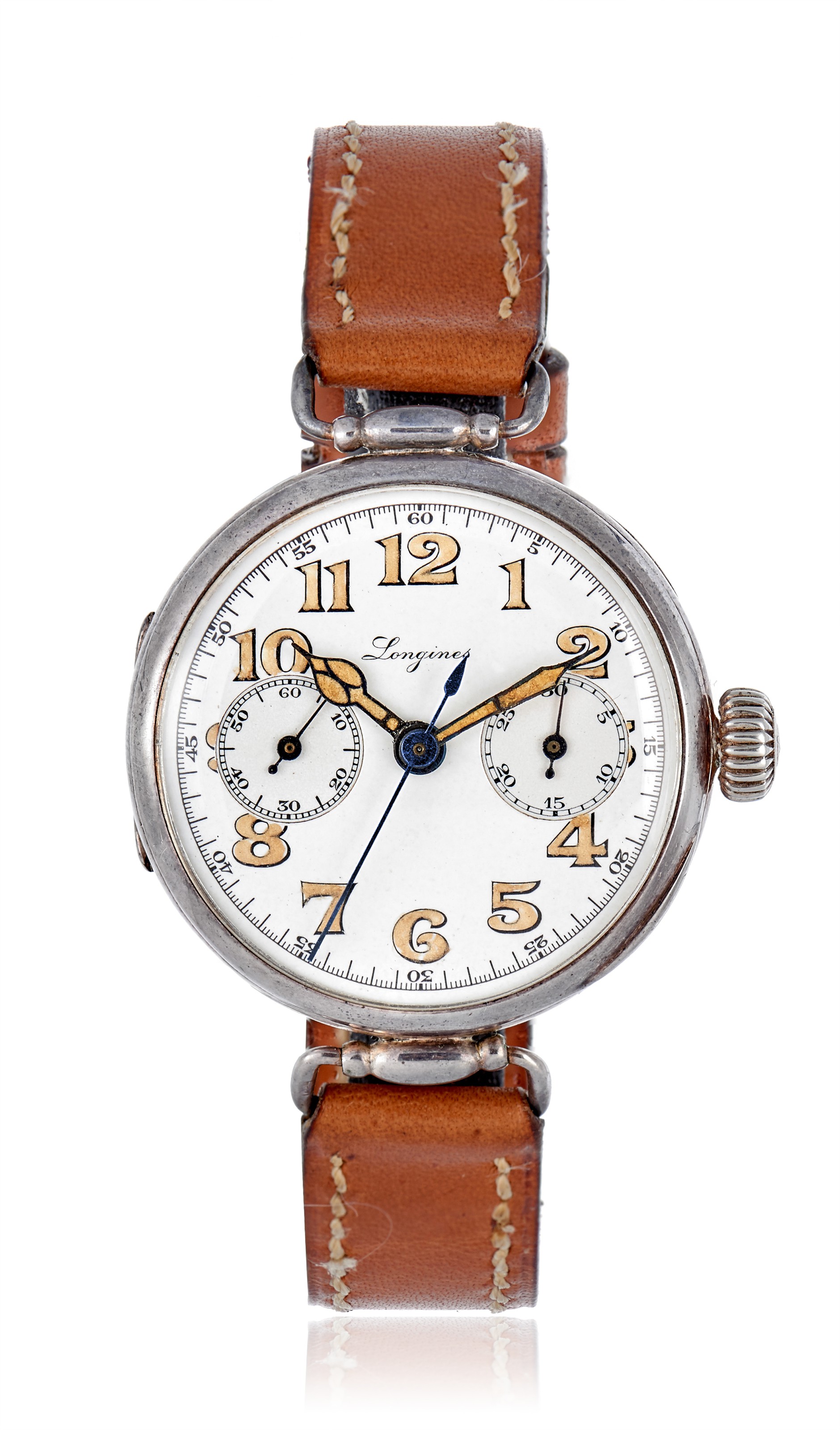 LONGINES, SILVER HINGED SINGLE BUTTON CHRONOGRAPH, | Christie’s