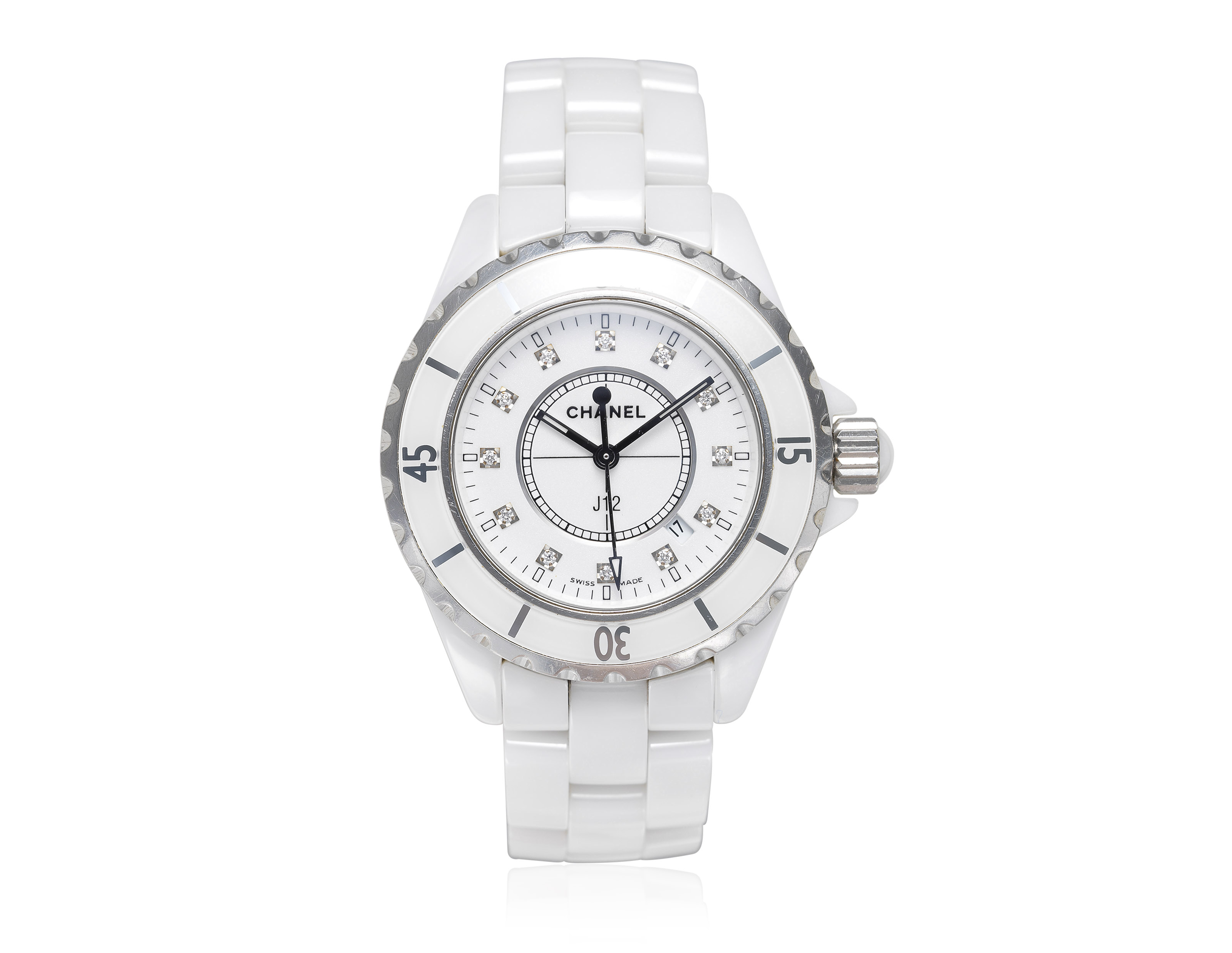 CHANEL 'J12' DIAMOND AND WHITE CERAMIC WATCH, | Christie’s