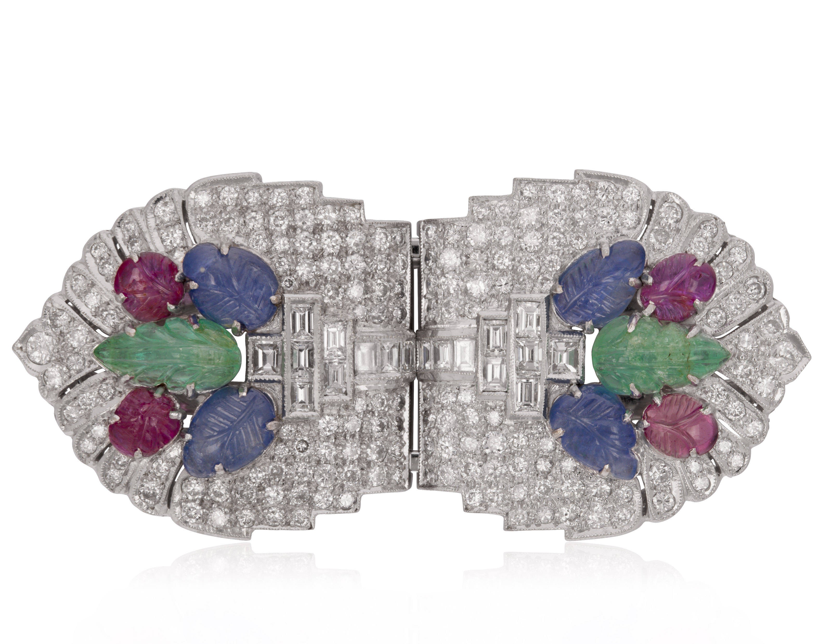 DIAMOND AND MULTI-GEM DOUBLE CLIP BROOCH, | Christie’s