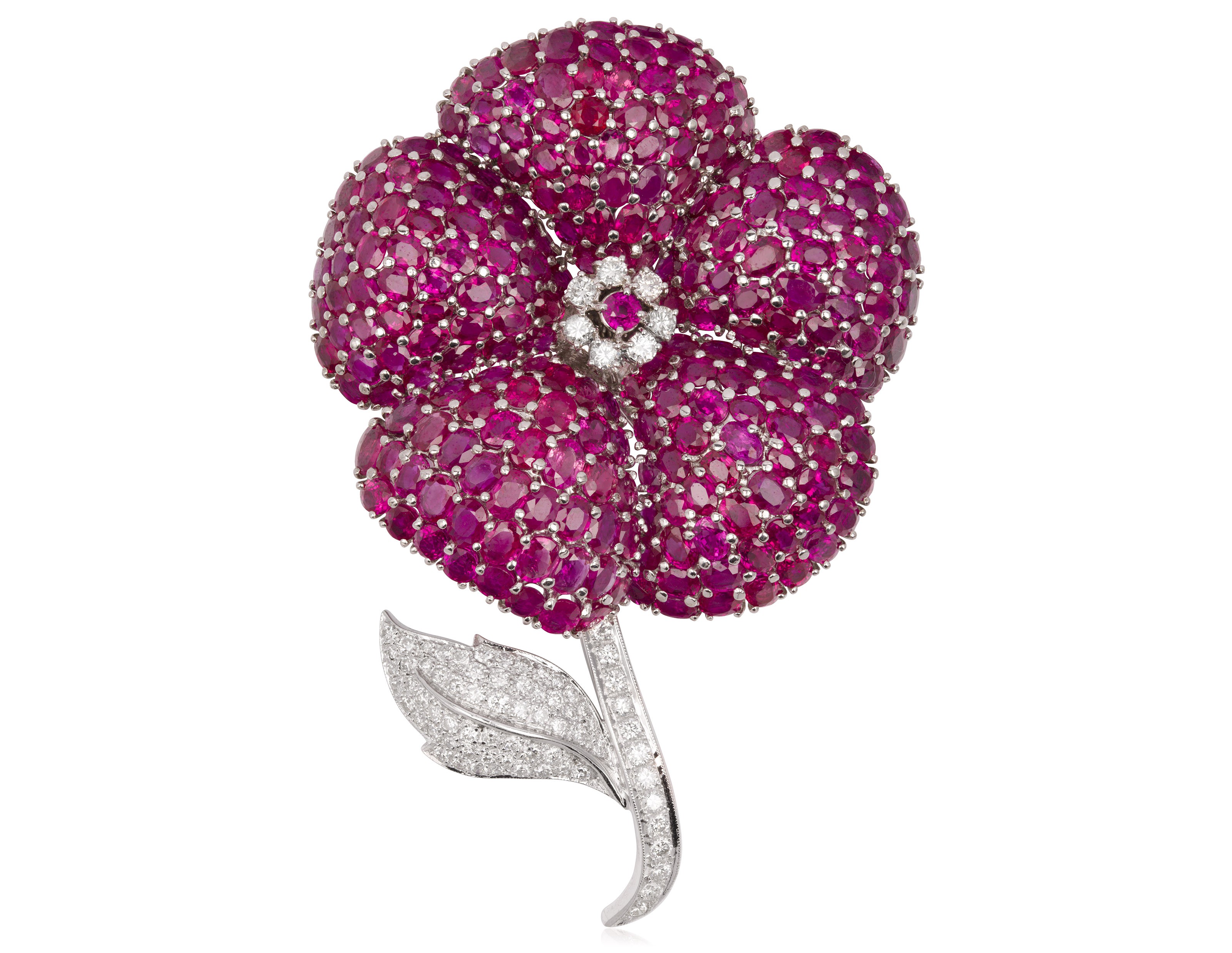 RUBY AND DIAMOND FLOWER BROOCH, | Christie’s