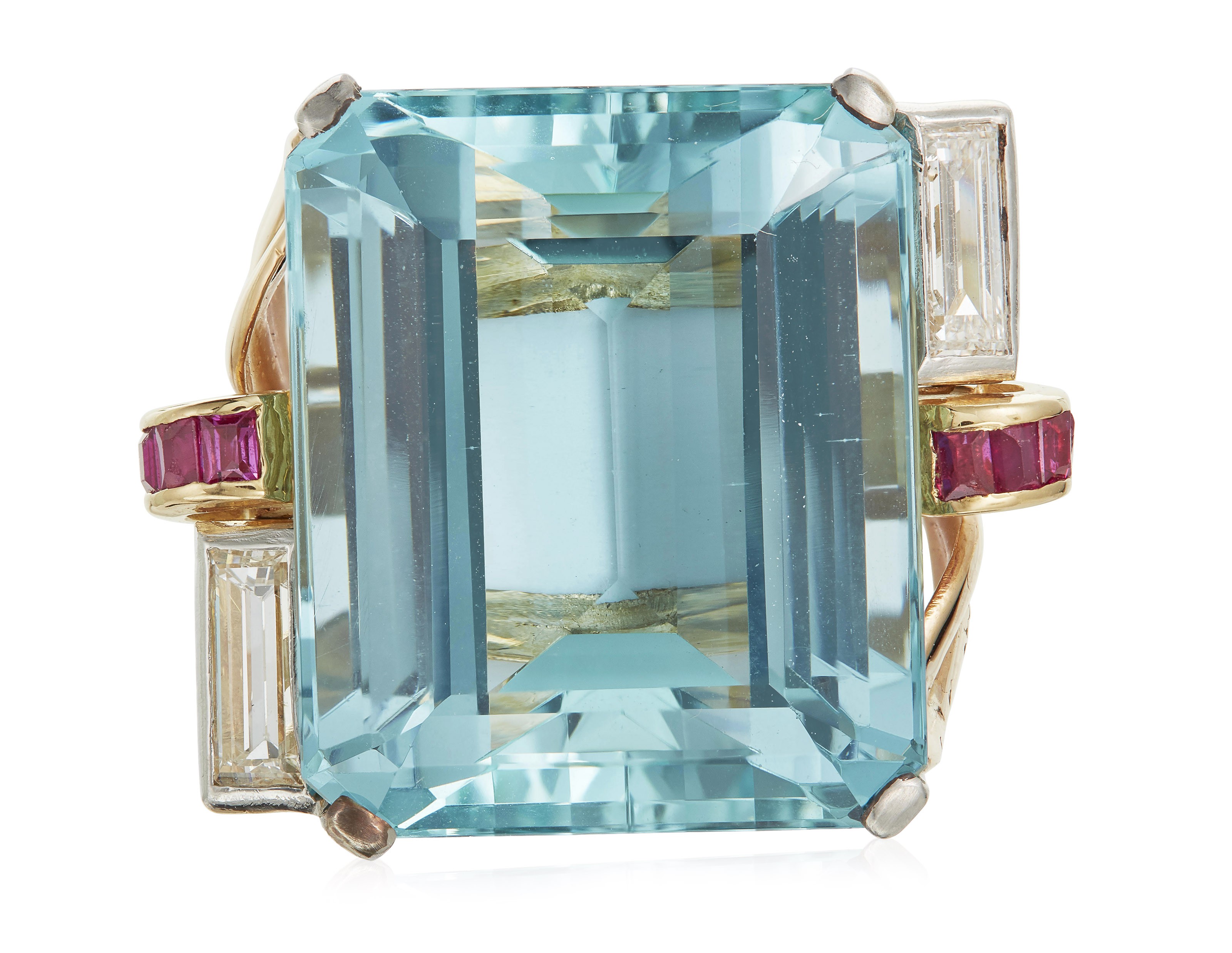 RETRO AQUAMARINE, RUBY AND DIAMOND RING, | Christie’s