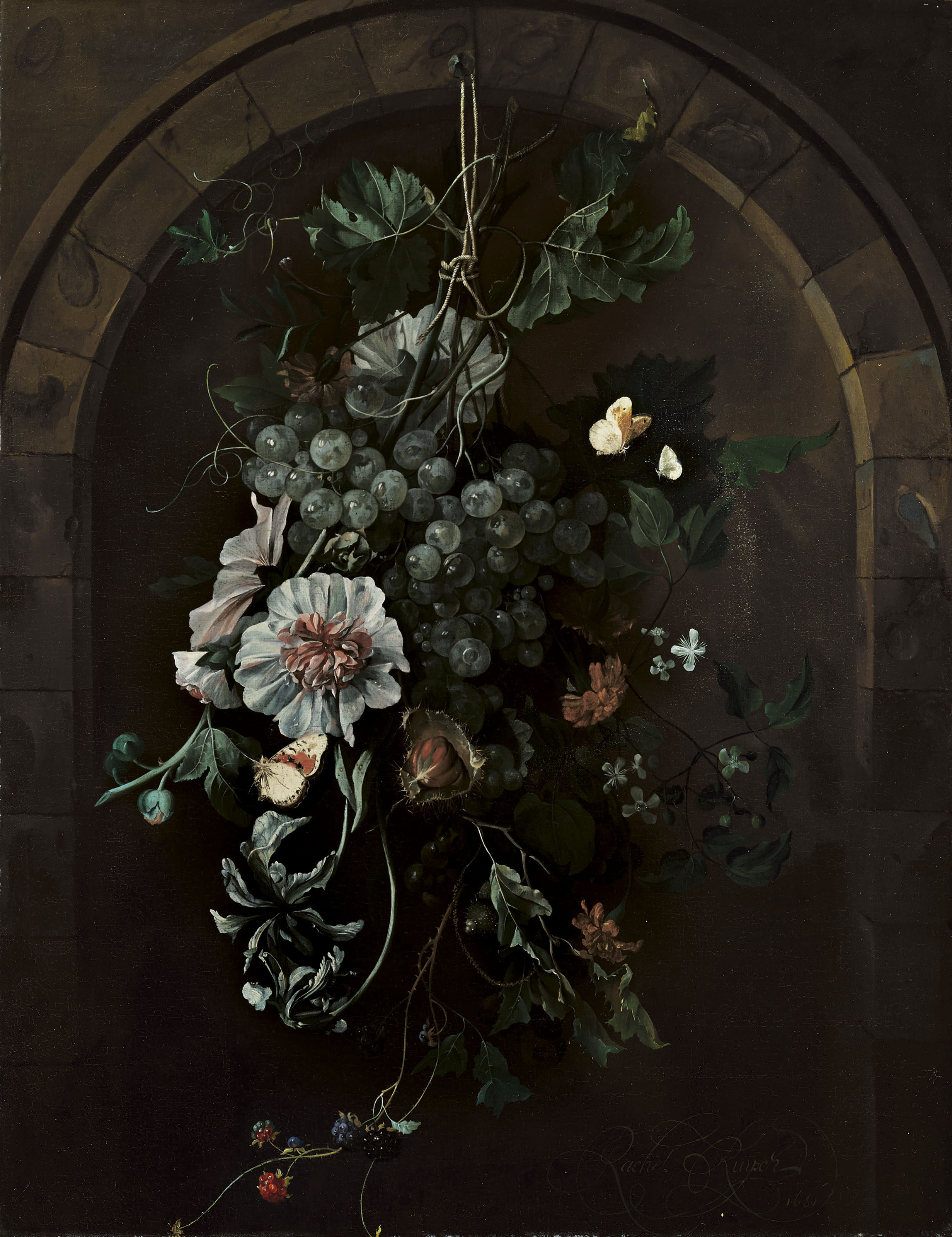 Rachel Ruysch (The Hague 1664-1750 Amsterdam) , A swag of grapes ...