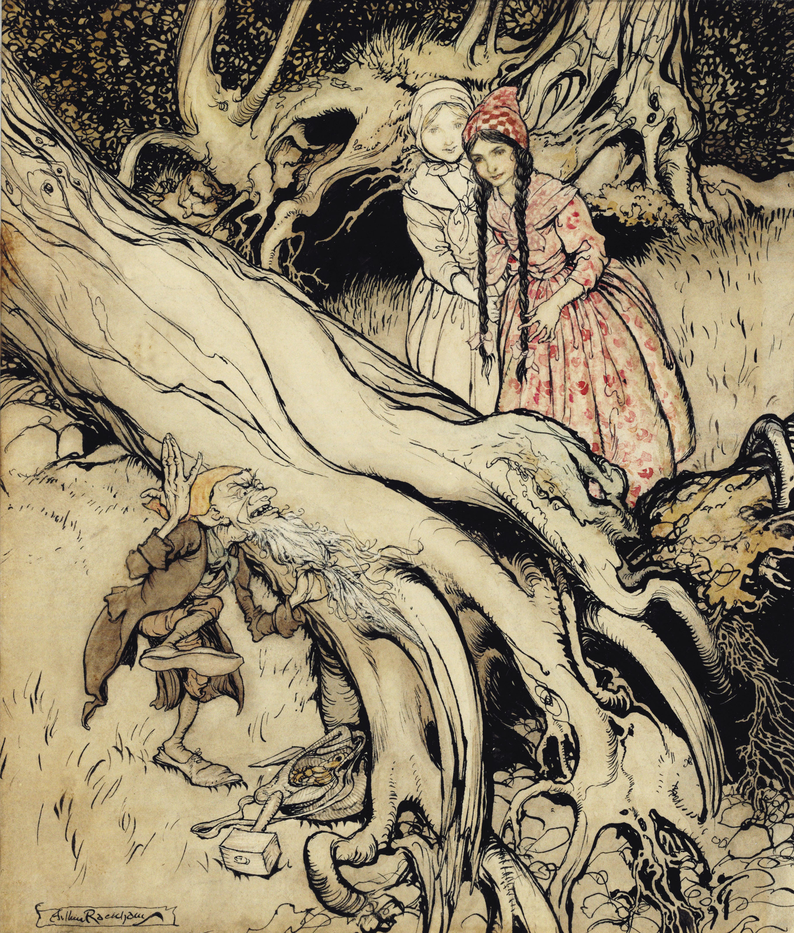 RACKHAM, Arthur (1867-1939). "The end of his beard was caught in a ...