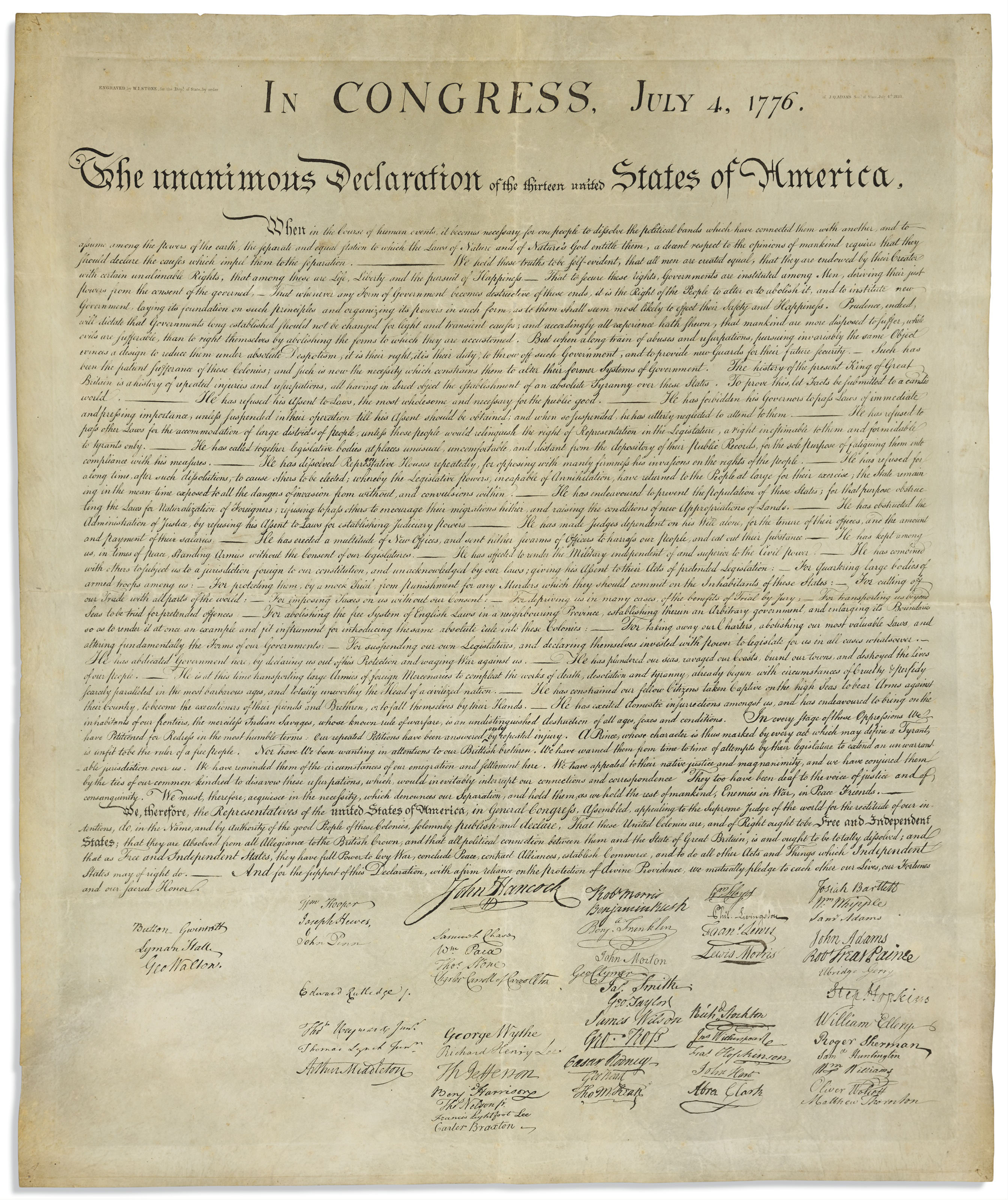 DECLARATION OF INDEPENDENCE – In Congress, July 4, 1776. The Unanimous ...