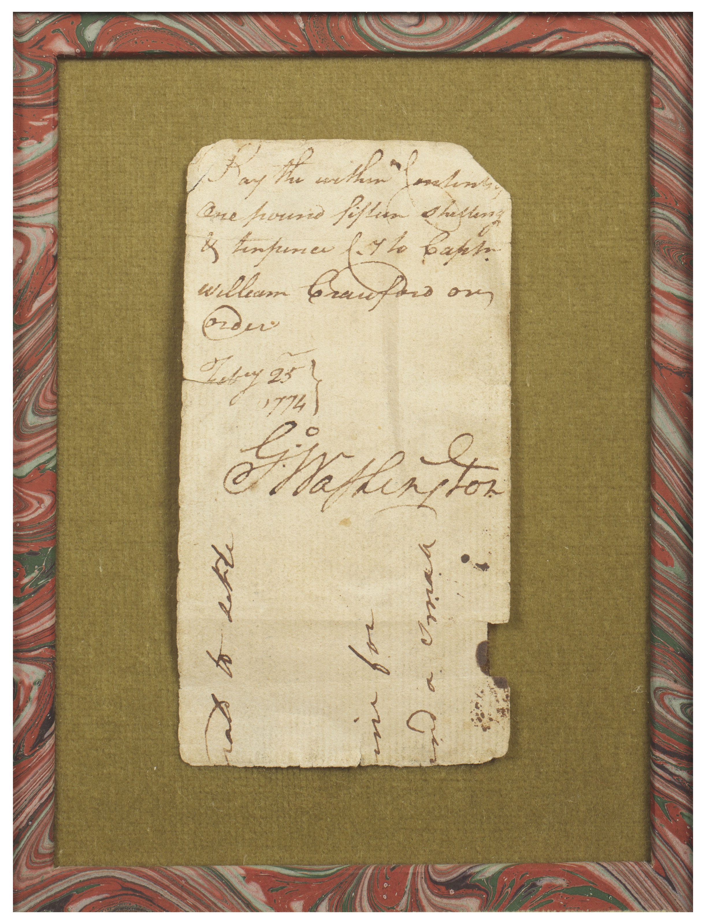WASHINGTON, George (1732-1799). Document signed (“G. Washington”), n.p ...