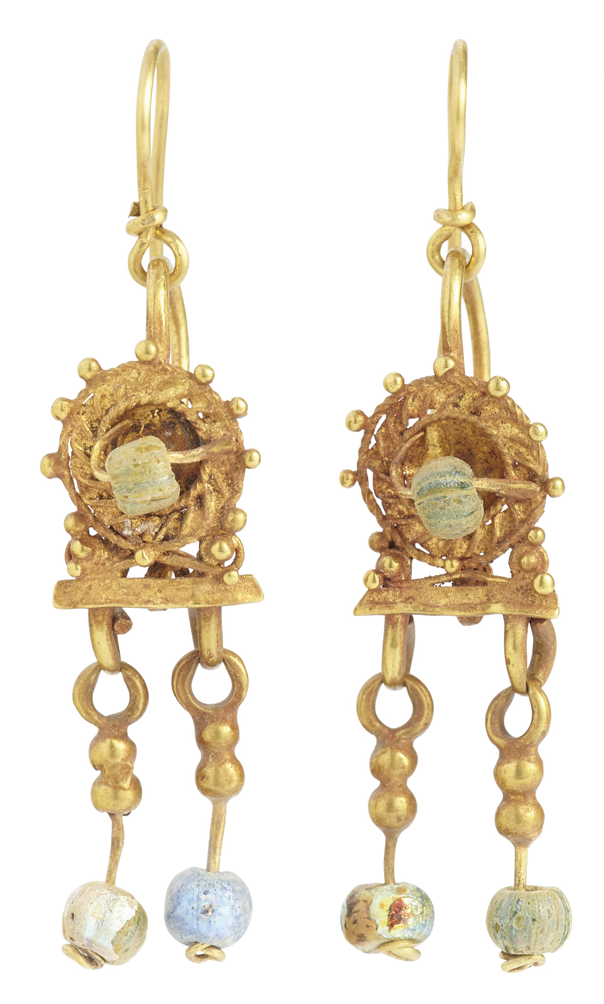 A PAIR OF ROMAN GOLD AND GLASS EARRINGS, CIRCA 2ND-3RD CENTURY A.D ...