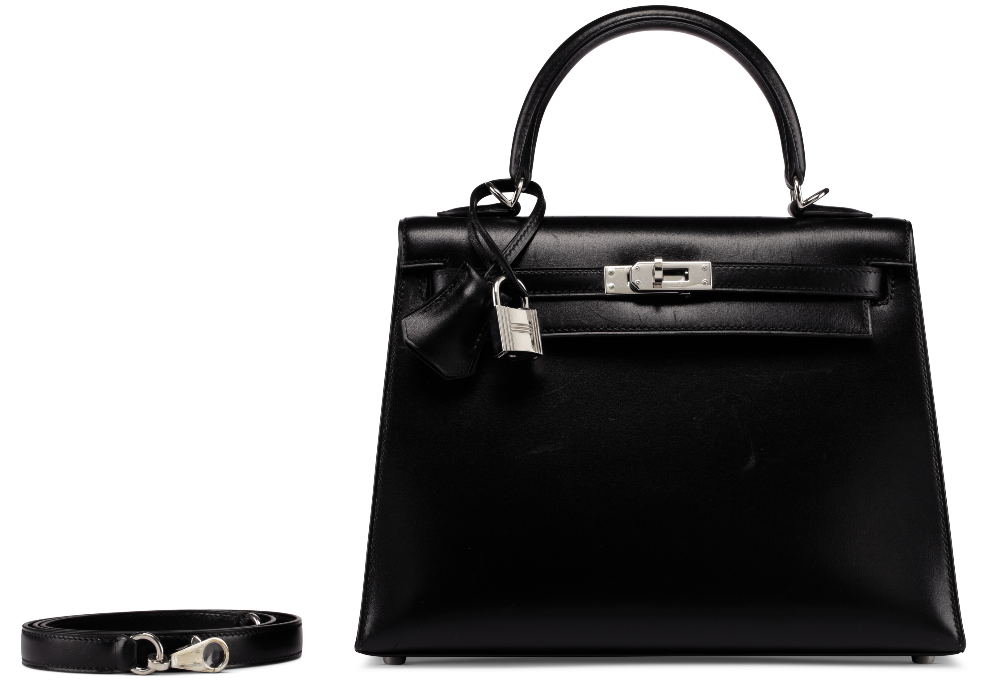 A BLACK CALF BOX LEATHER SELLIER KELLY 25 WITH PALLADIUM HARDWARE ...