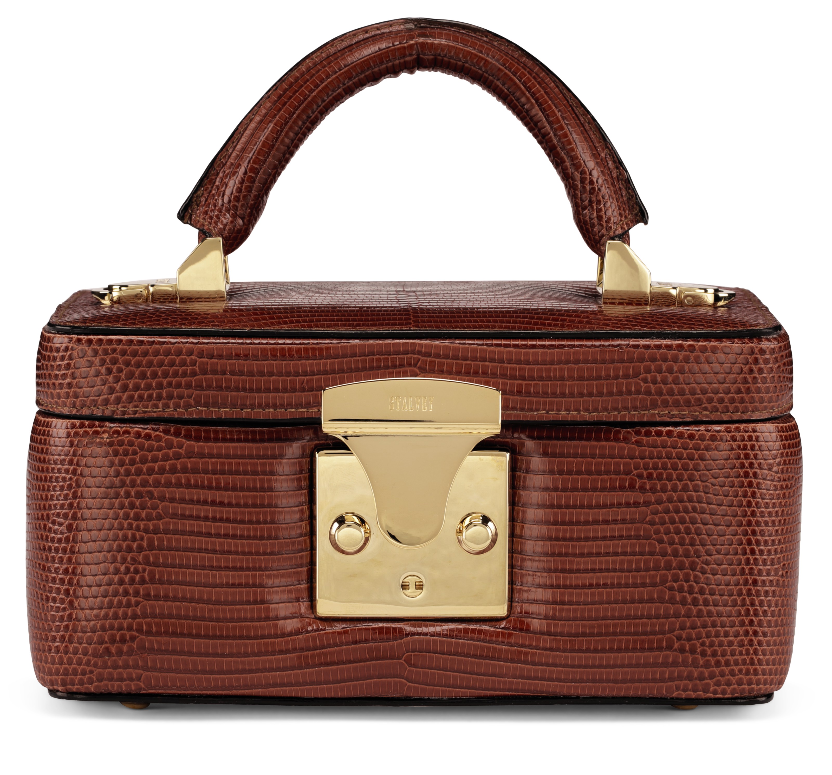 A COGNAC LIZARD BEAUTY CASE 1.7 WITH GOLD HARDWARE, STALVEY, 2018 ...