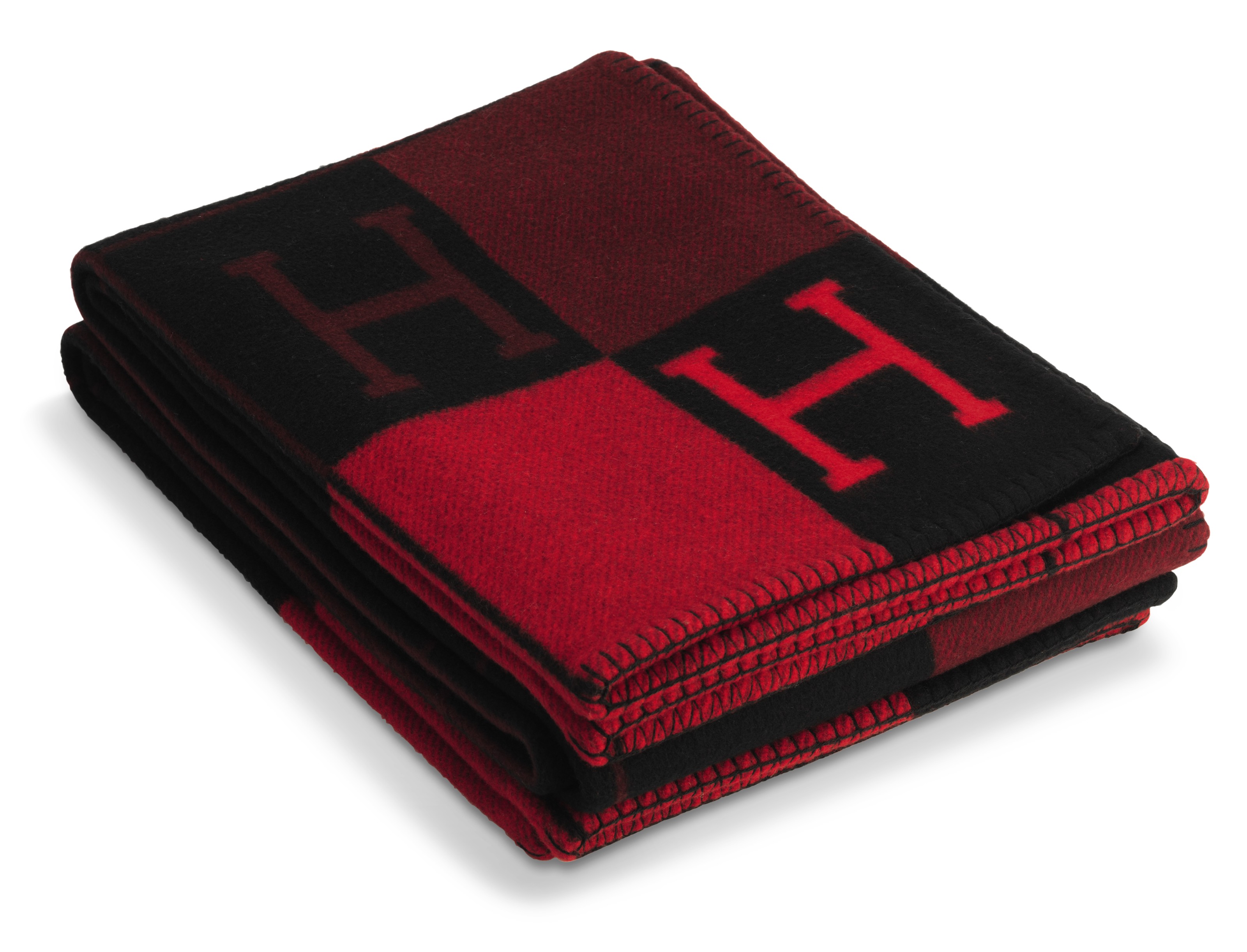 A ROUGE H & BLACK WOOL & CASHMERE AVALON THROW BLANKET, HERMÈS, 2017 ...