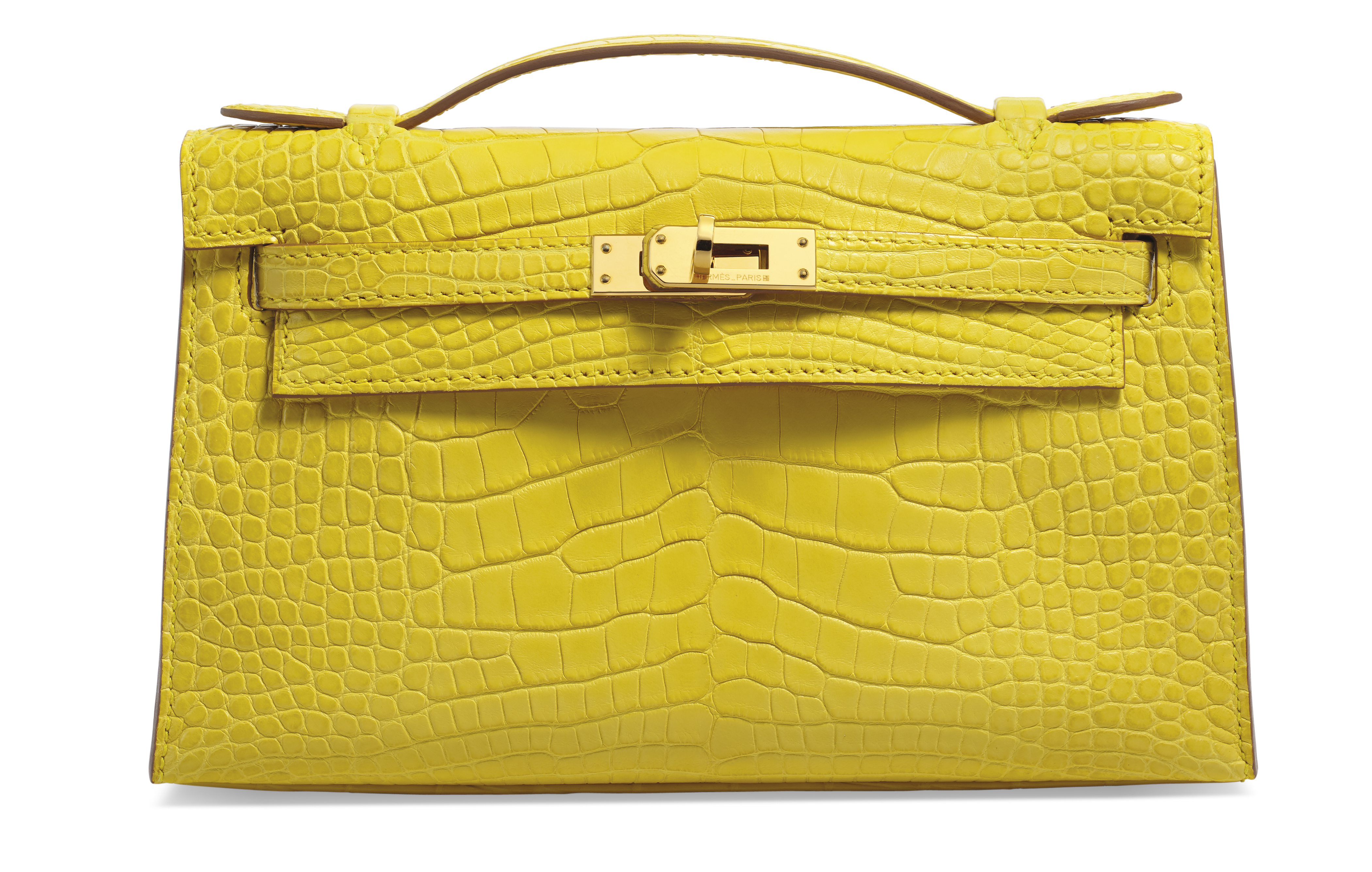 A MATTE MIMOSA ALLIGATOR KELLY POCHETTE WITH GOLD HARDWARE, HERMÈS ...