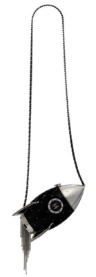 A RUNWAY BLACK LUCITE & CRYSTAL ROCKET SHIP EVENING BAG, CHANEL, FALL ...