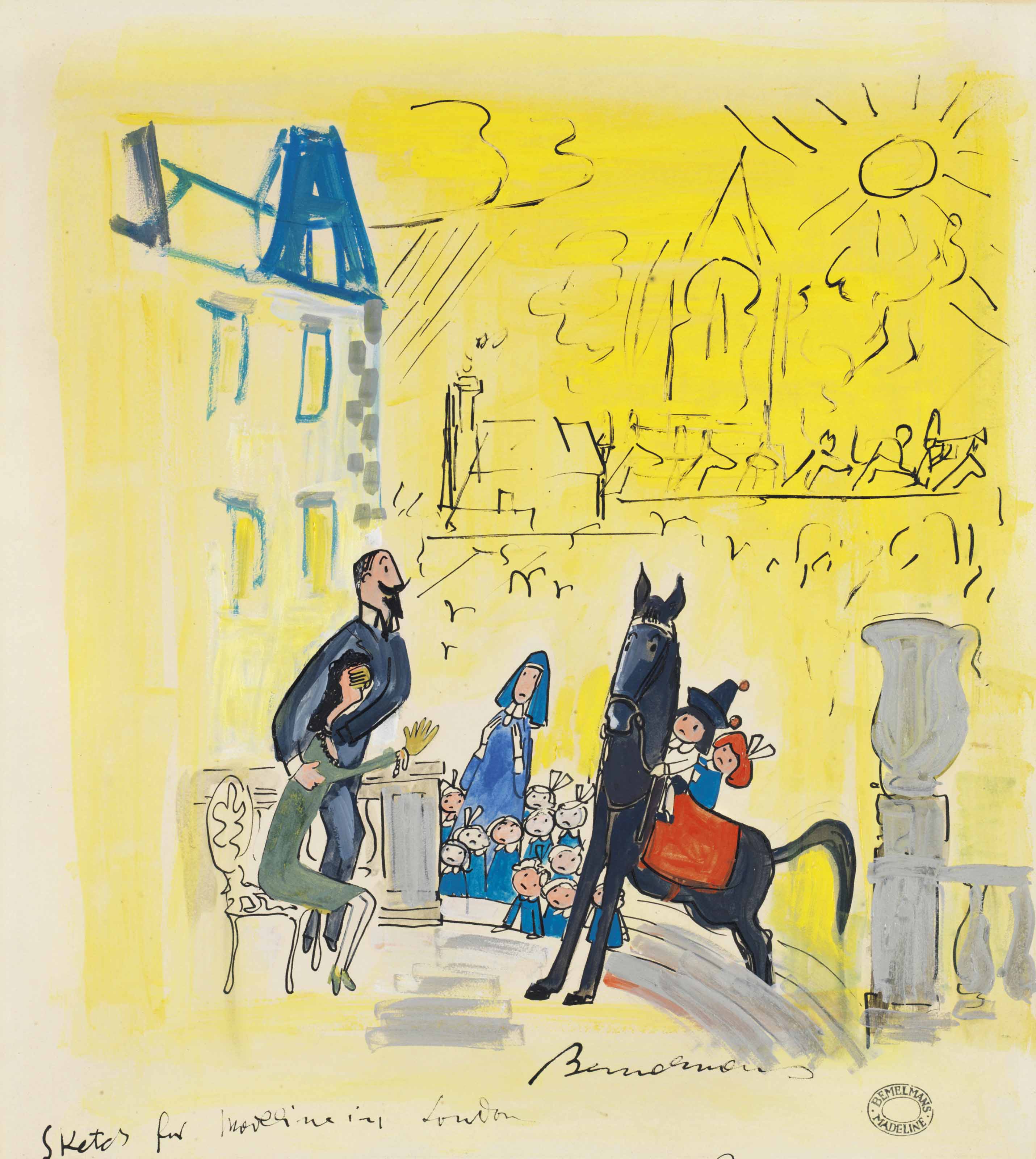 Ludwig Bemelmans (1898-1963), Sketch for 'Madeline in London': "A ...