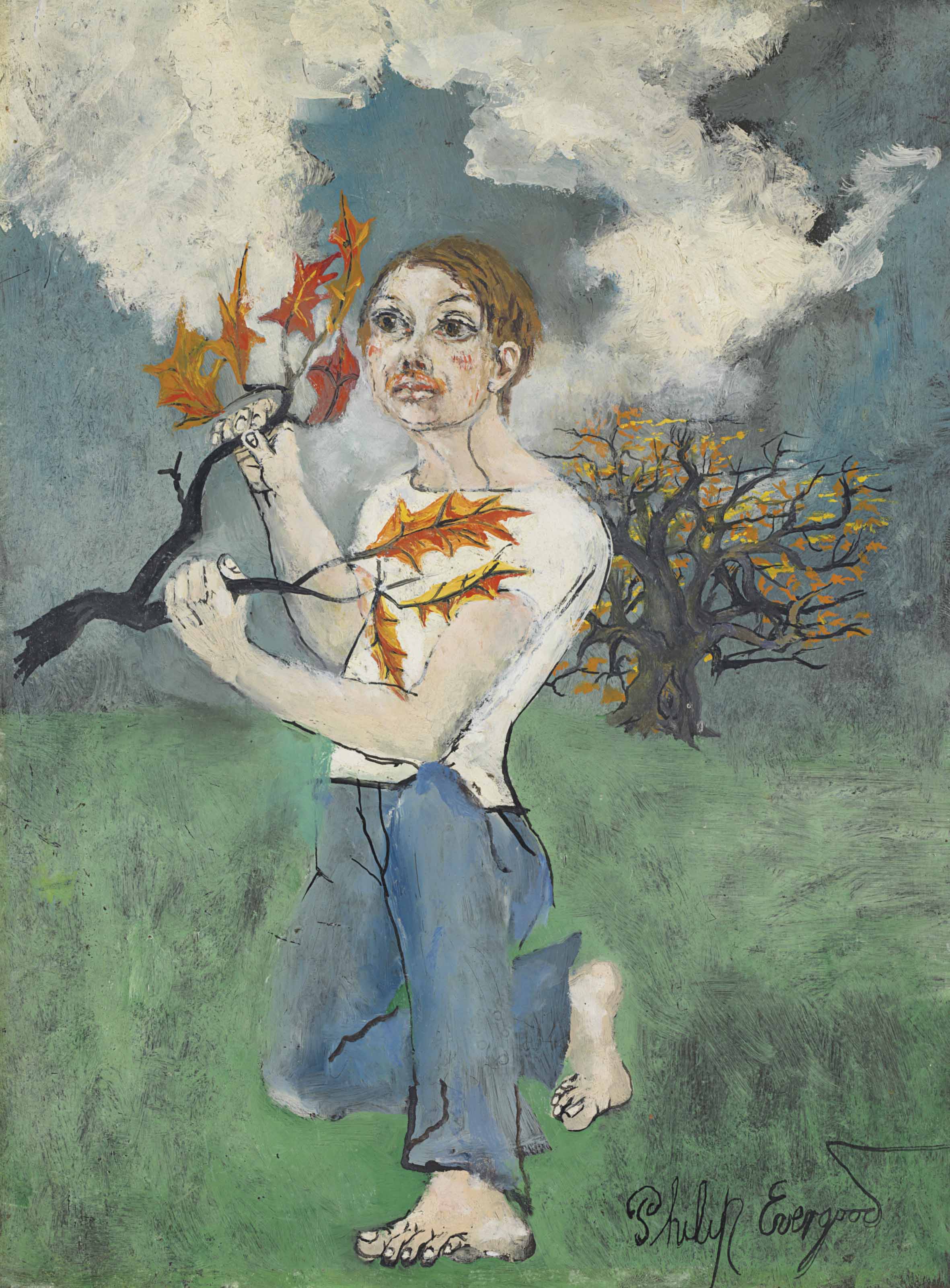 Philip Howard Evergood (1901-1973), Self-Portrait with Oak Branch ...