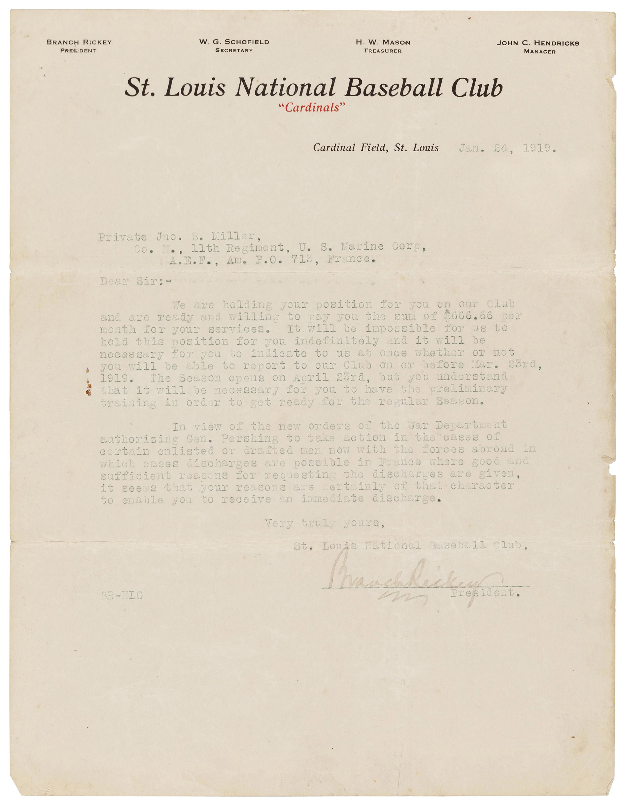 BRANCH RICKEY SIGNED LETTER COLLECTION, | Christie’s