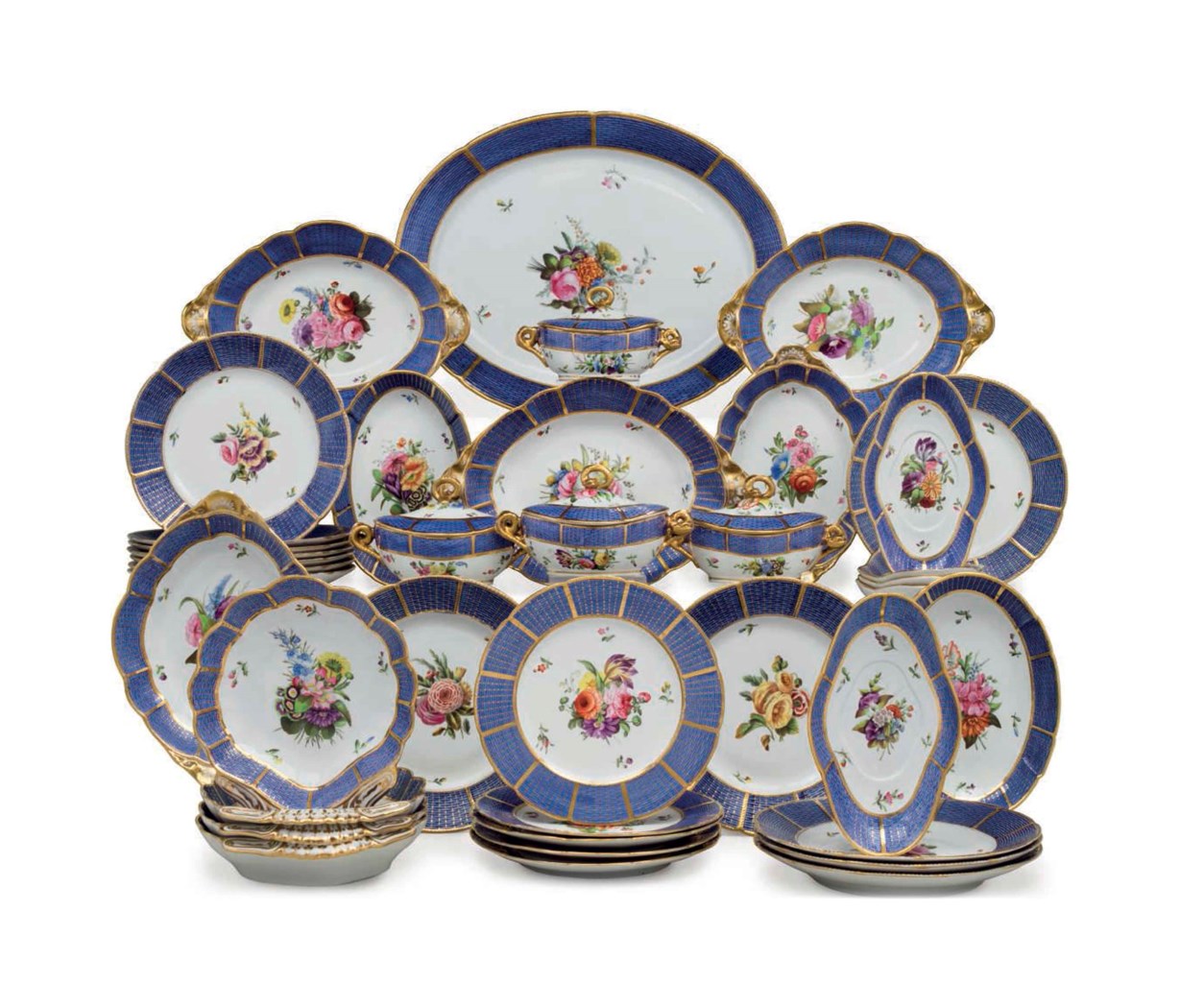 A SPODE PORCELAIN BLUE-GROUND PART DINNER AND DESSERT SERVICE, CIRCA ...