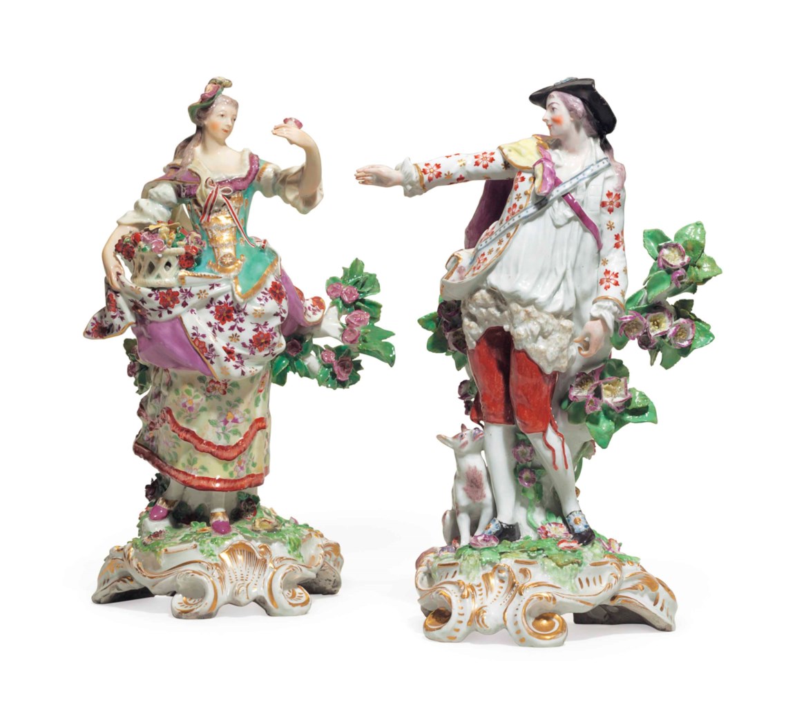A PAIR OF CHELSEA PORCELAIN FIGURES OF AN 'IMPERIAL SHEPHERD AND ...