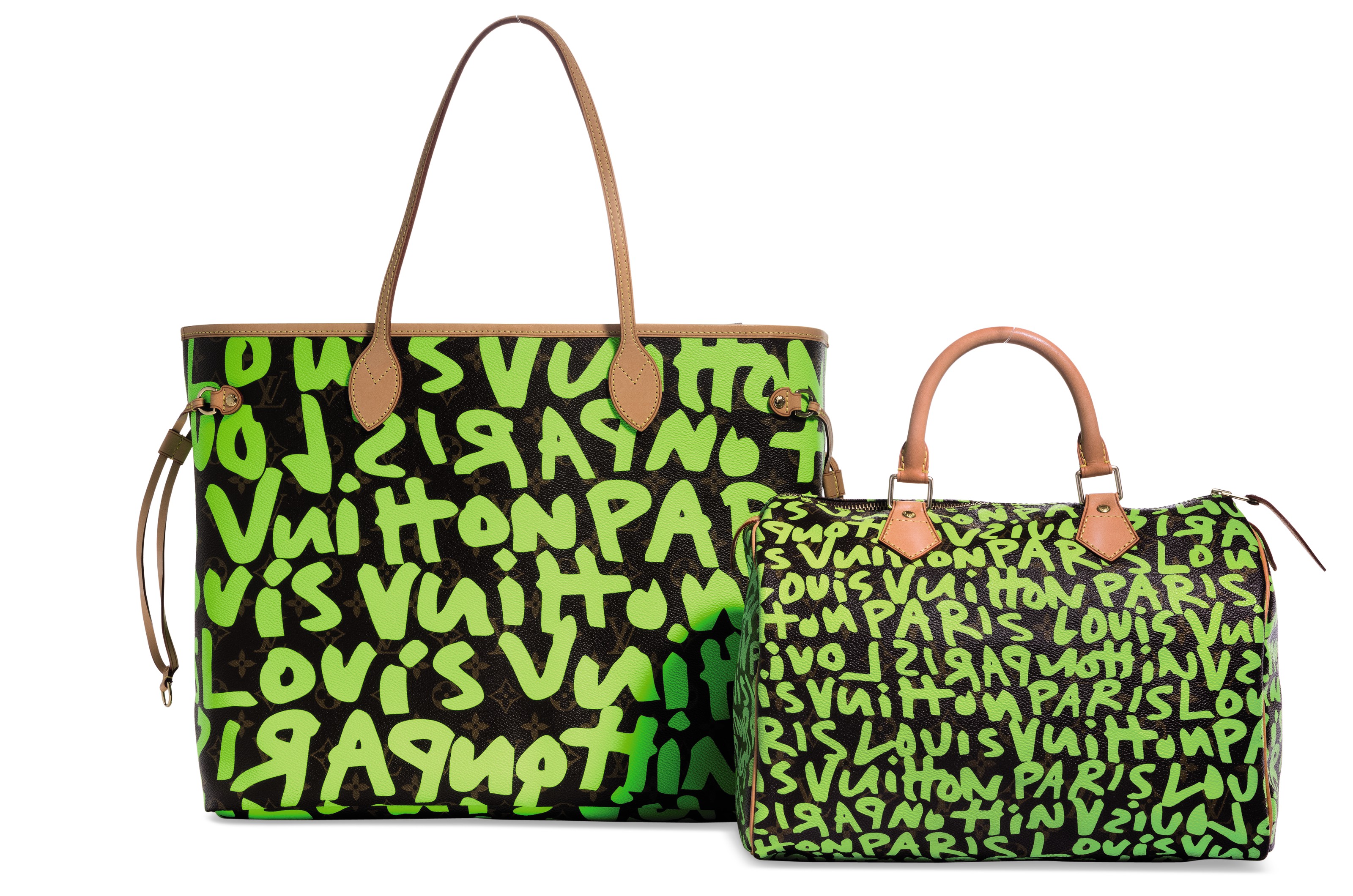 A SET OF TWO: A LIMITED EDITION DAY-GLO GREEN MONOGRAM GRAFFITI ...