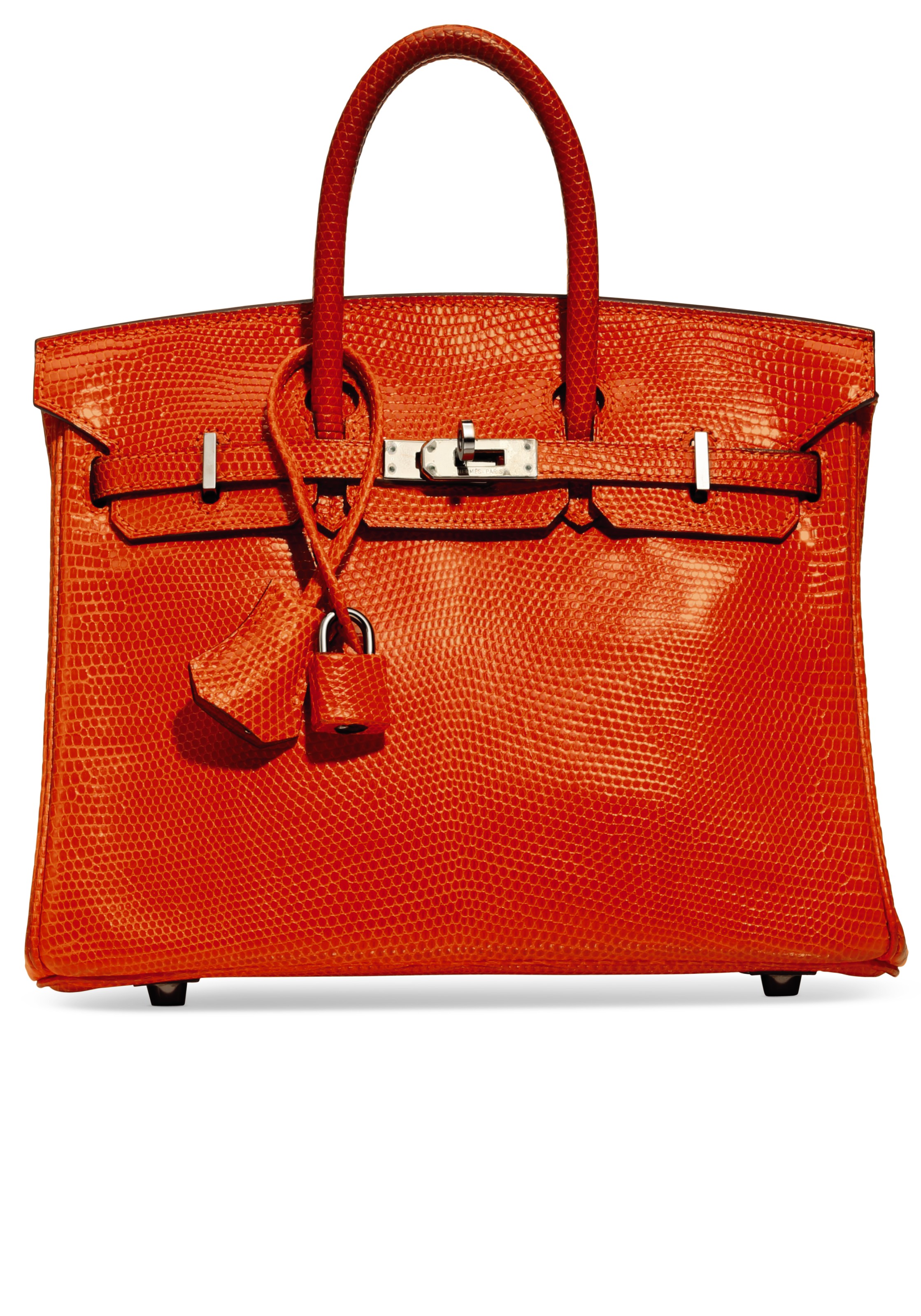 A SHINY TANGERINE LIZARD BIRKIN 25 WITH RUTHÉNIUM HARDWARE
