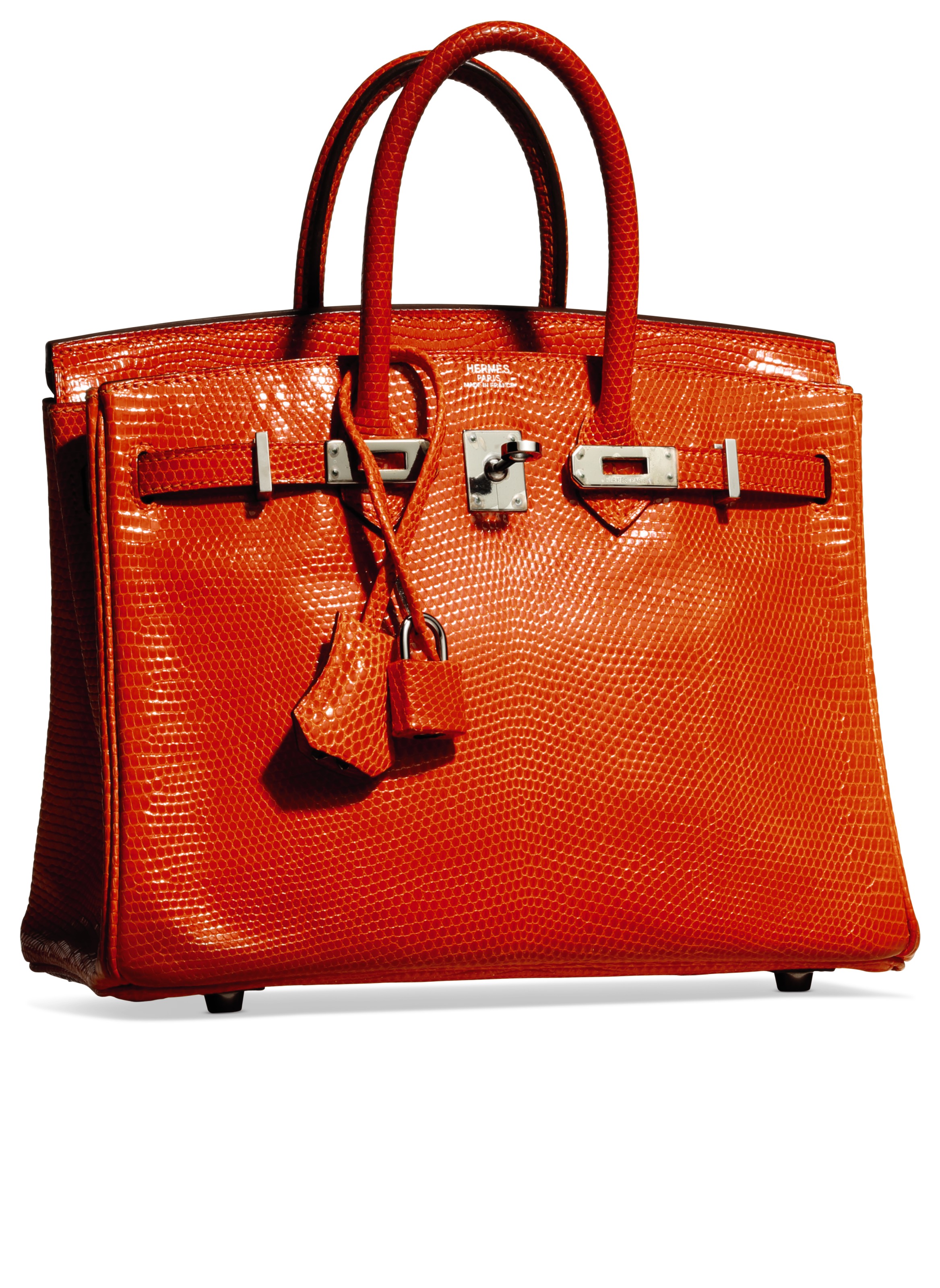 A SHINY TANGERINE LIZARD BIRKIN 25 WITH RUTHÉNIUM HARDWARE