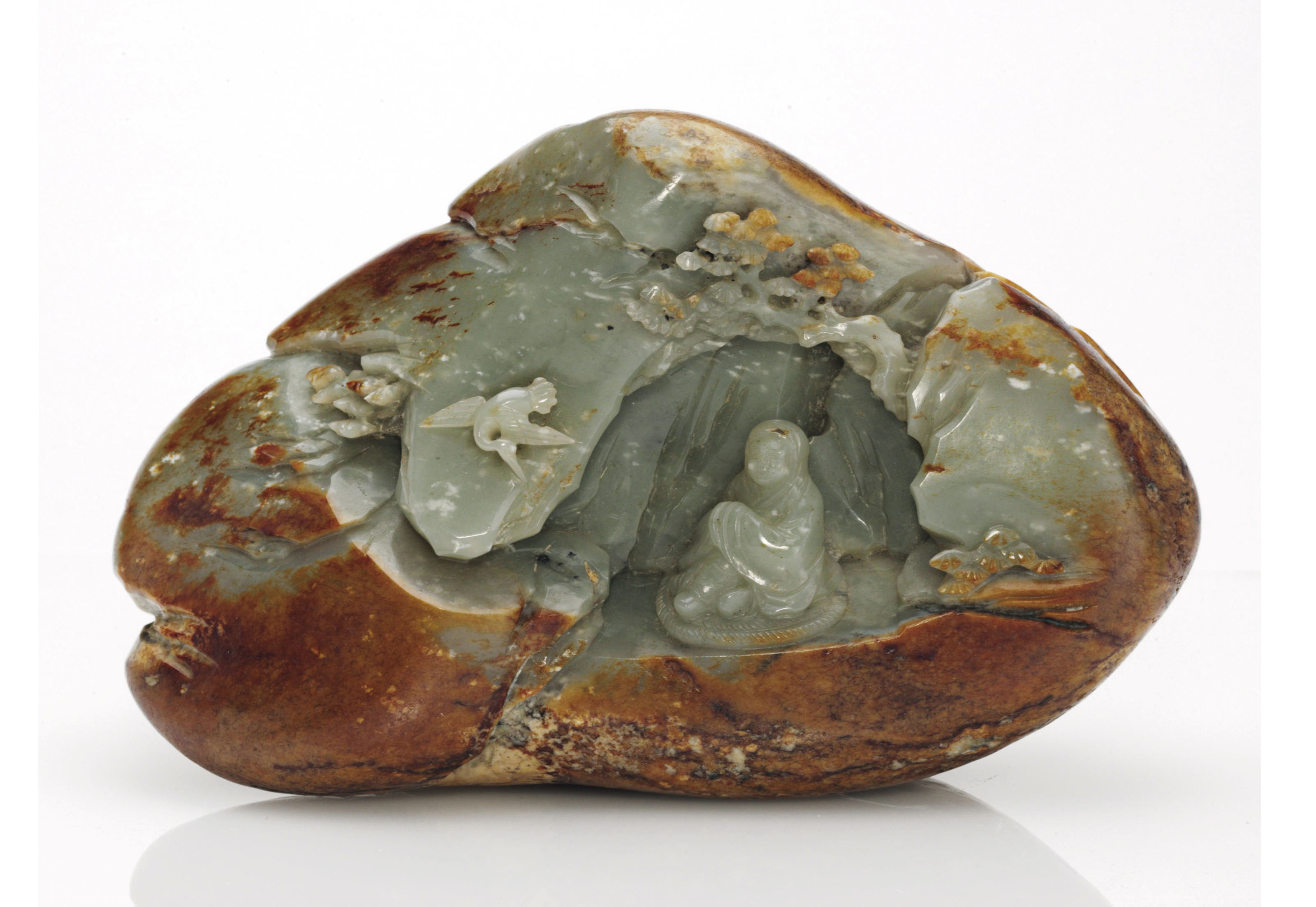 A GREYISH-WHITE AND RUSSET JADE VASE AND COVER, 18TH-19TH CENTURY ...
