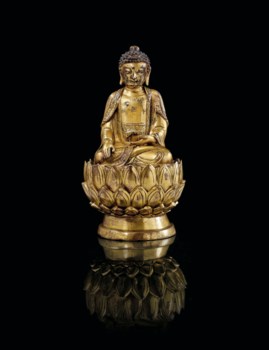 STATUE DE BOUDDHA SHAKYAMUNI EN BRONZE DORE, CHINE, DYNASTIE MING (1368-1644) | Christie's