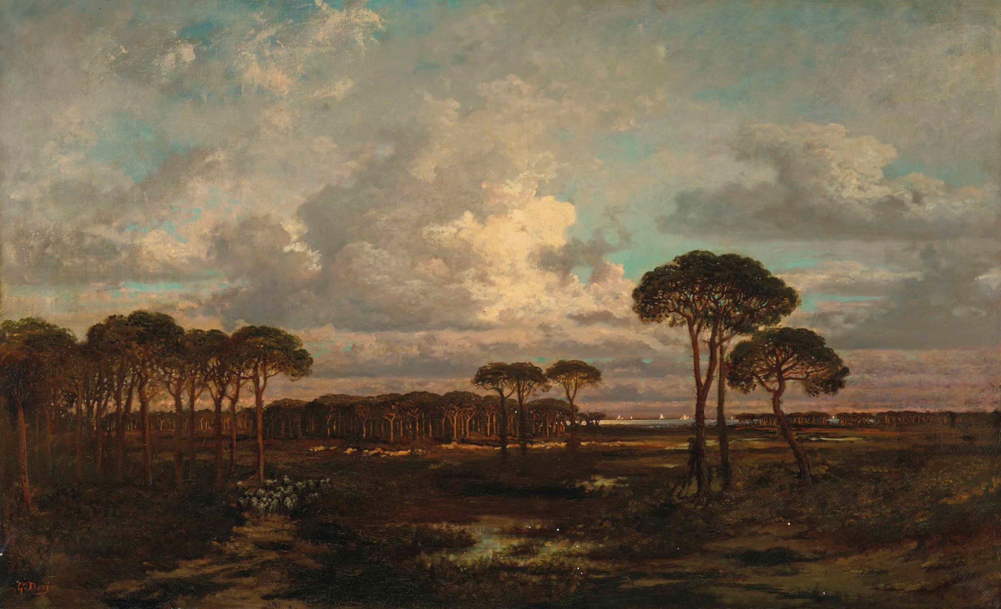 GUSTAVE DORÉ (STRASBOURG 1832-1883 PARIS), Paysage des Landes avec des ...