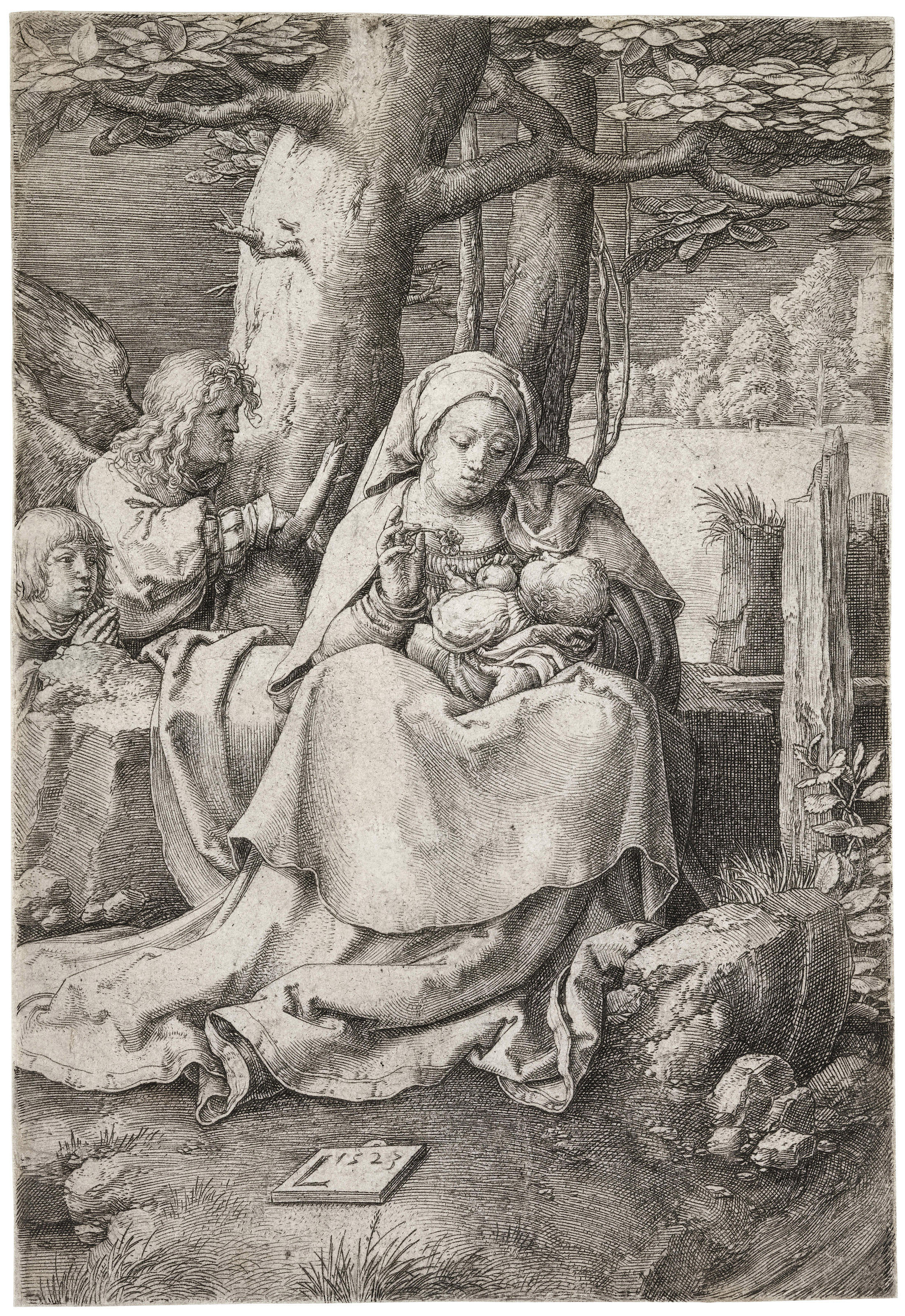 LUCAS VAN LEYDEN (1494-1533), The Virgin and Child with two Angels ...