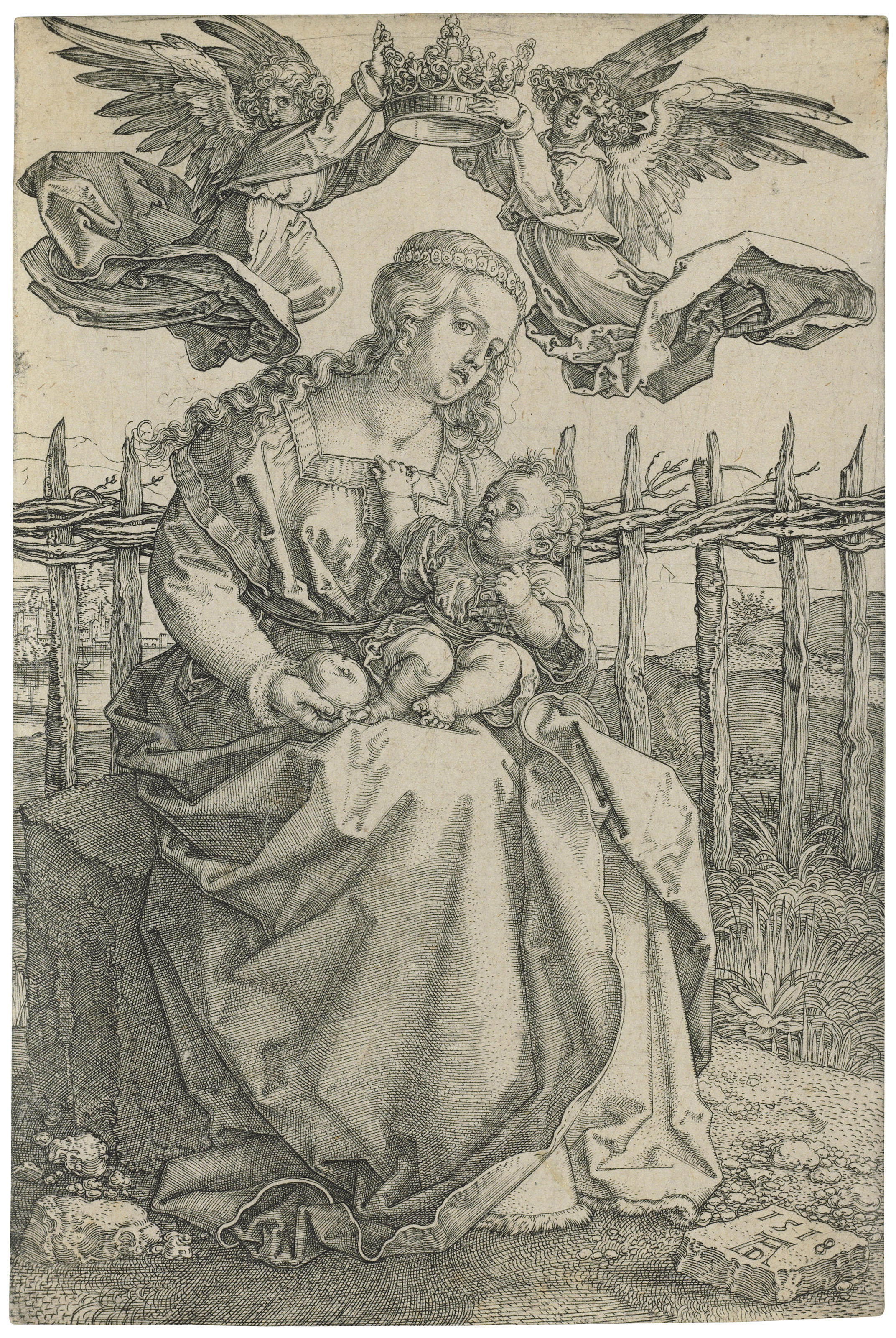 ALBRECHT DÜRER (1471-1528), The Virgin and Child crowned by two Angels ...