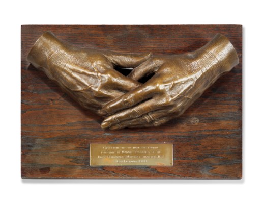 A BRONZE CAST OF MARGARET THATCHER'S HANDS, MADAME TUSSAUDS, 1988 ...