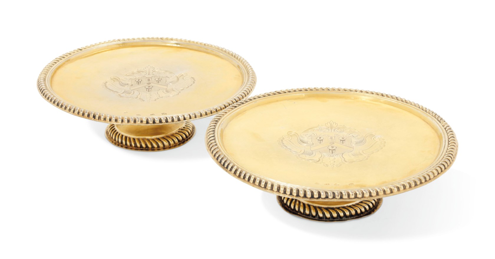 TWO WILLIAM AND MARY SILVER-GILT TAZZE, MARK OF ANTHONY NELME, LONDON ...