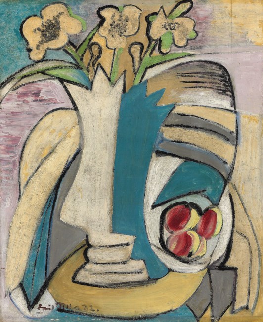 Emil Filla (1882-1953), Váza s kyticí a broskve (Vase of flowers and ...