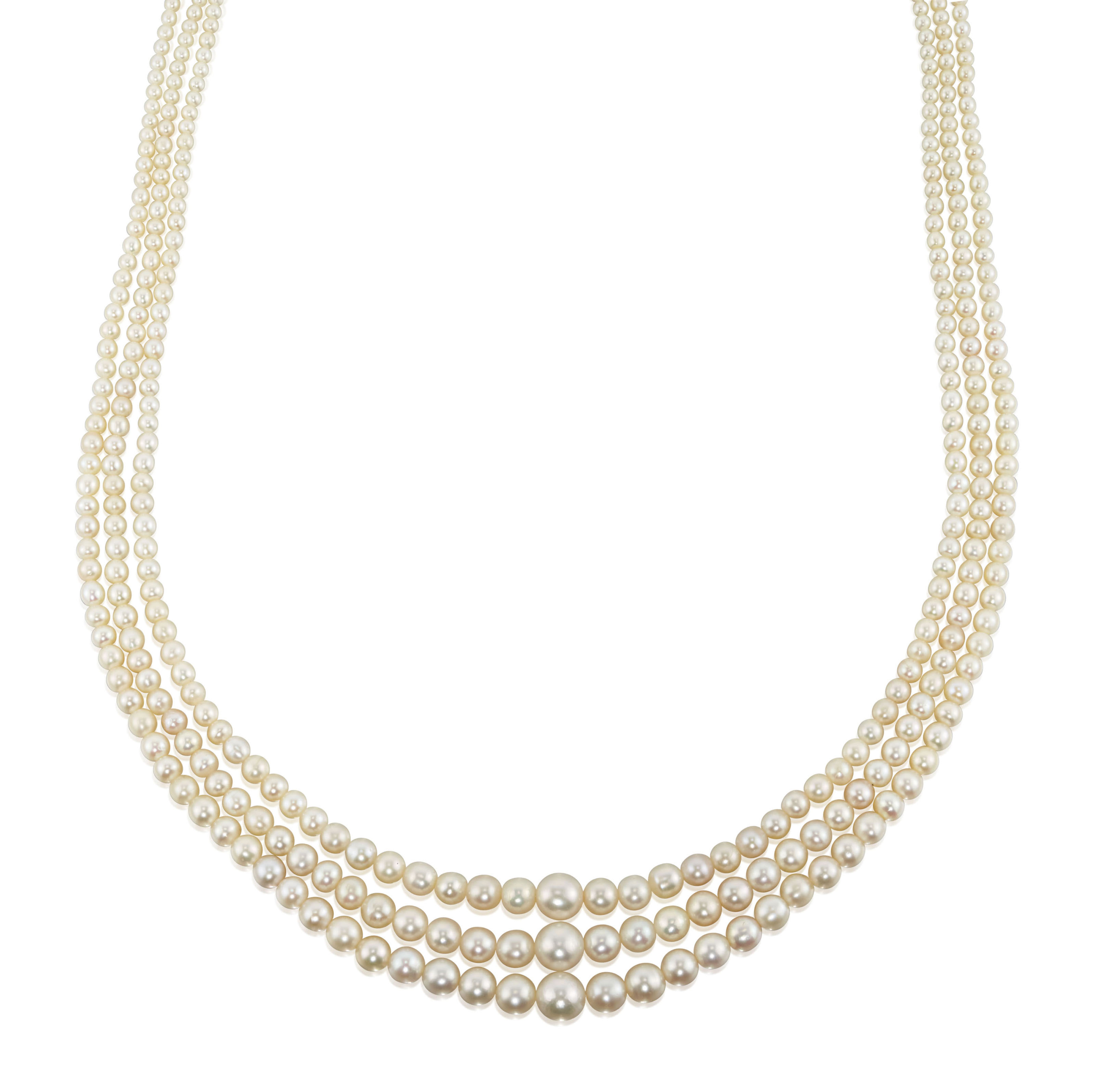 THREE ROW NATURAL PEARL NECKLACE