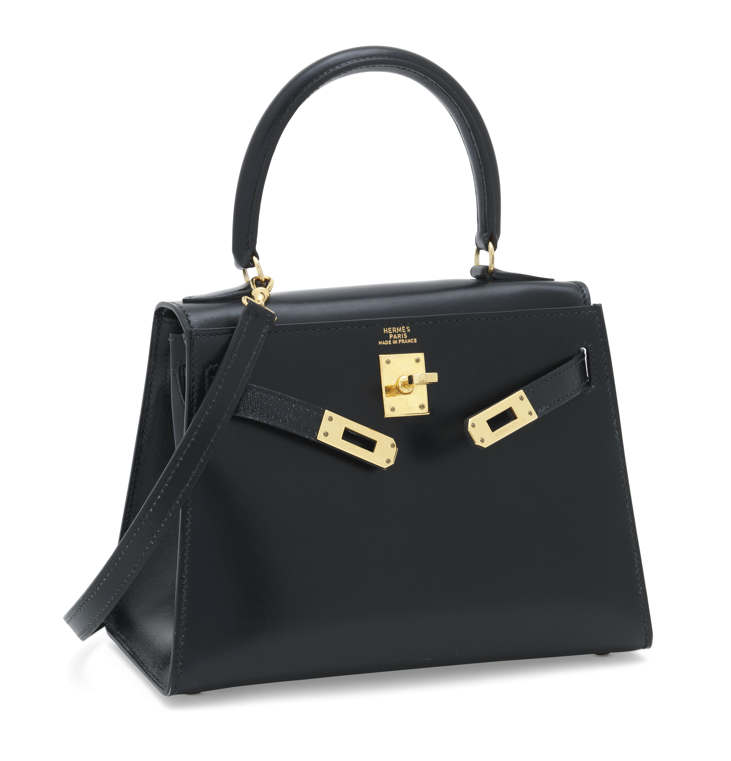 A BLACK CALF BOX LEATHER MINI KELLY 20 WITH GOLD HARDWARE