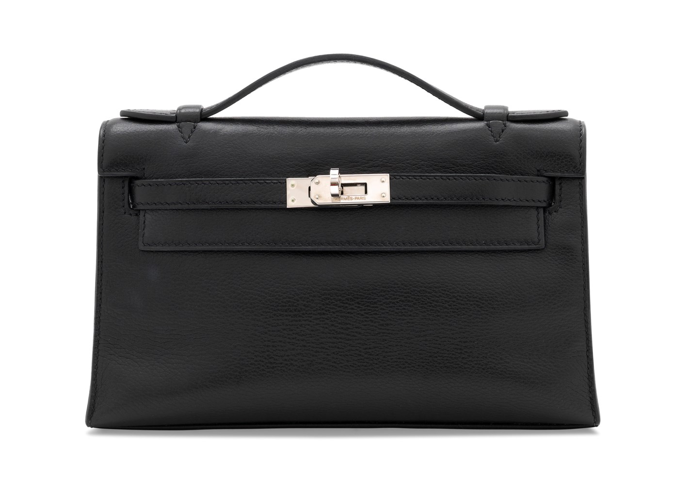 A BLACK SWIFT LEATHER KELLY POCHETTE WITH PALLADIUM HARDWARE, HERMÈS ...