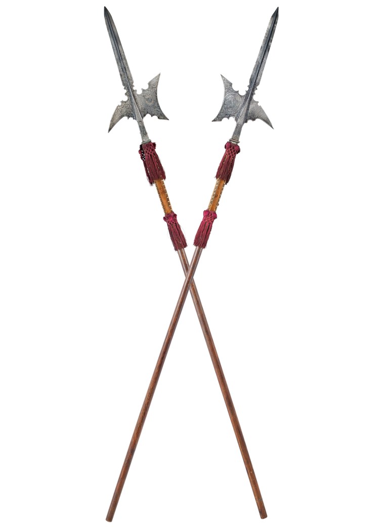 A BRACE OF ETCHED HALBERDS OF THE BODYGUARD OF THE HOLY ROMAN EMPEROR ...