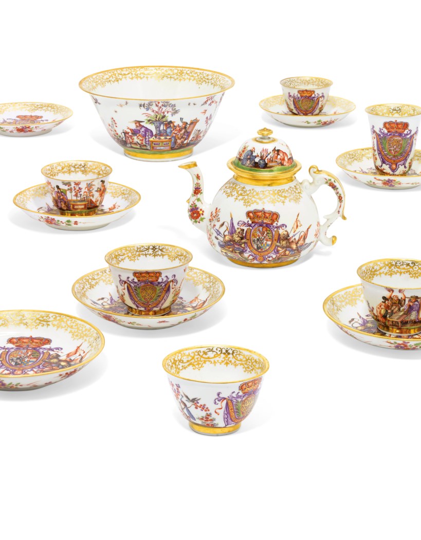 A MEISSEN (AUGUSTUS REX) PORCELAIN ROYAL ARMORIAL PART TEA AND ...