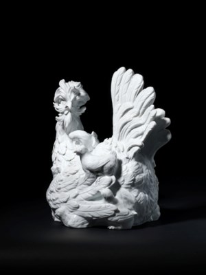 A MEISSEN WHITE PORCELAIN MODEL OF A HEN WITH HER CHICKS, 1732 | Christie's