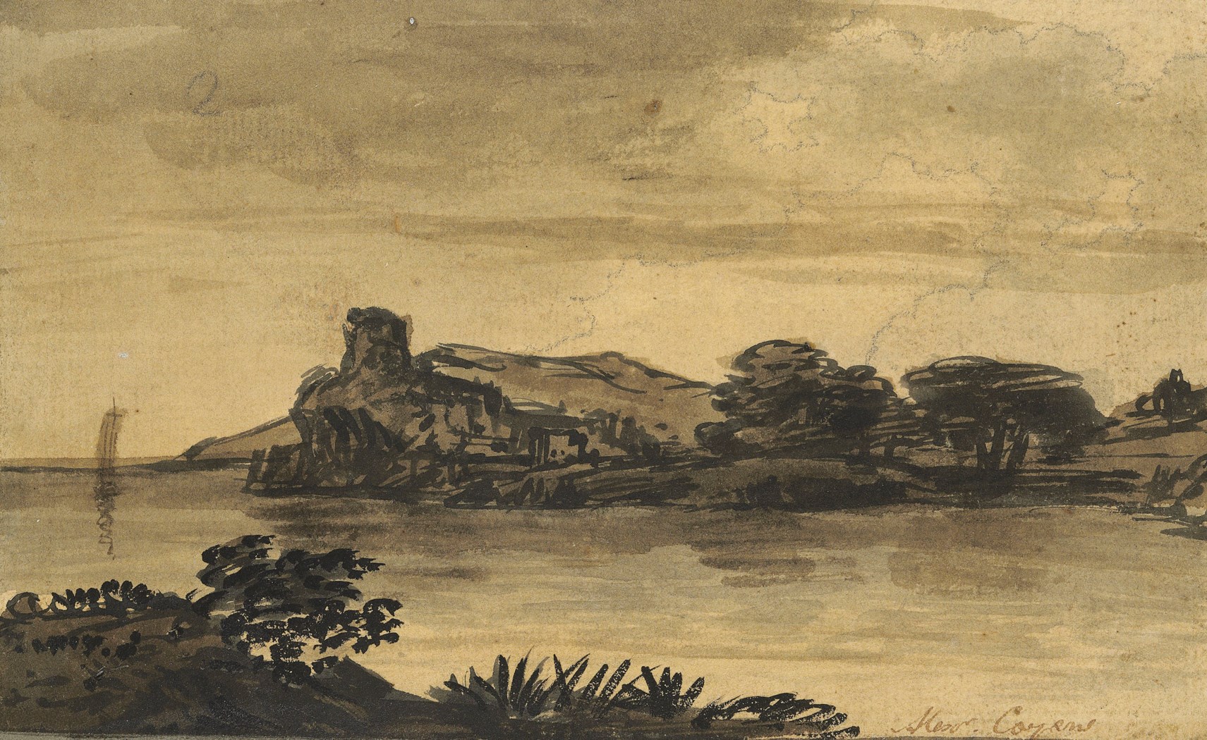 Alexander Cozens (Russia 1717-1786 London), A coastal landscape with a ...